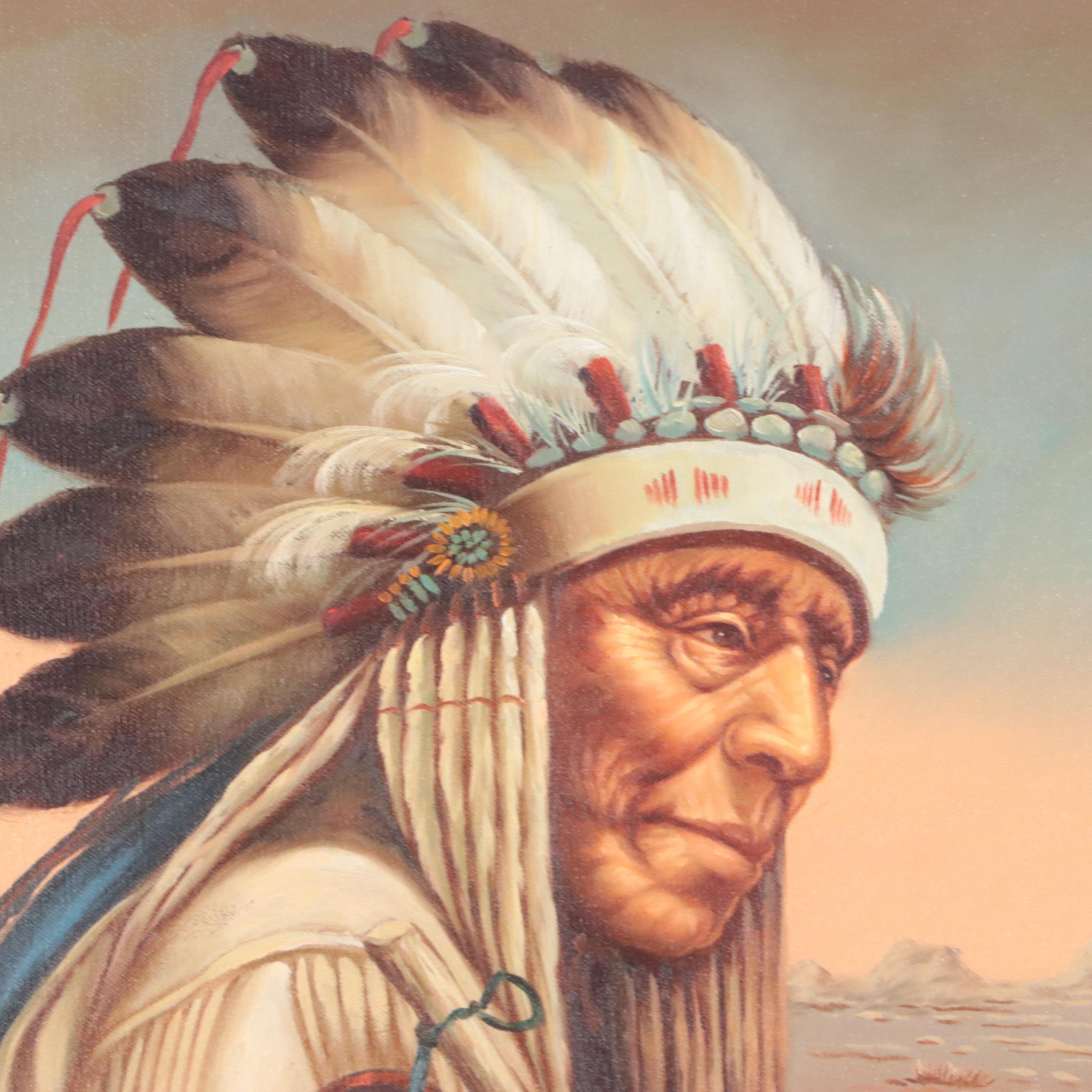 Kenneth Su Native American Portrait Oil Painting, Mid 20th Century | EBTH