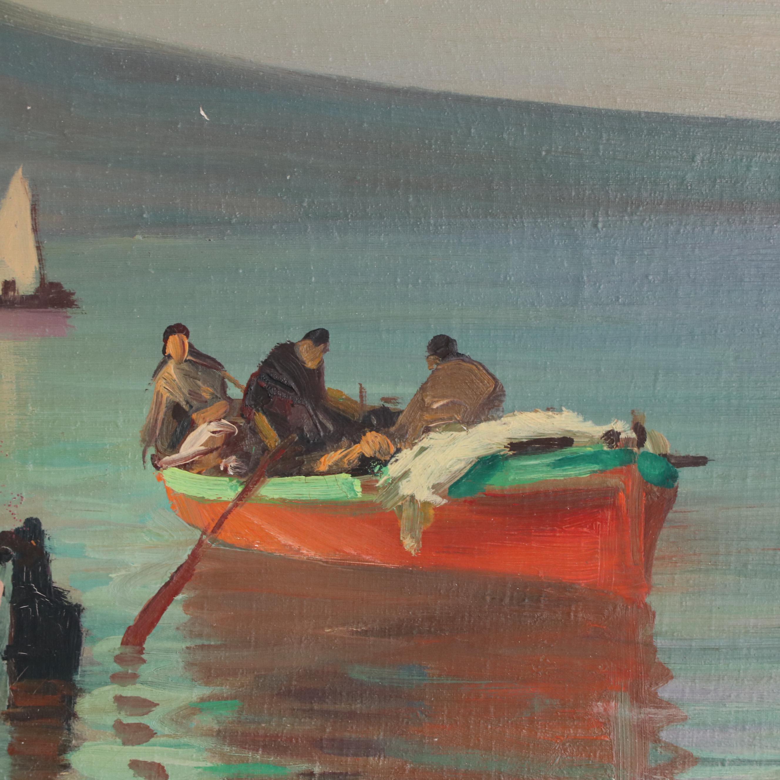 Ciappa Oil Painting of Seascape with Figures in Boats | EBTH