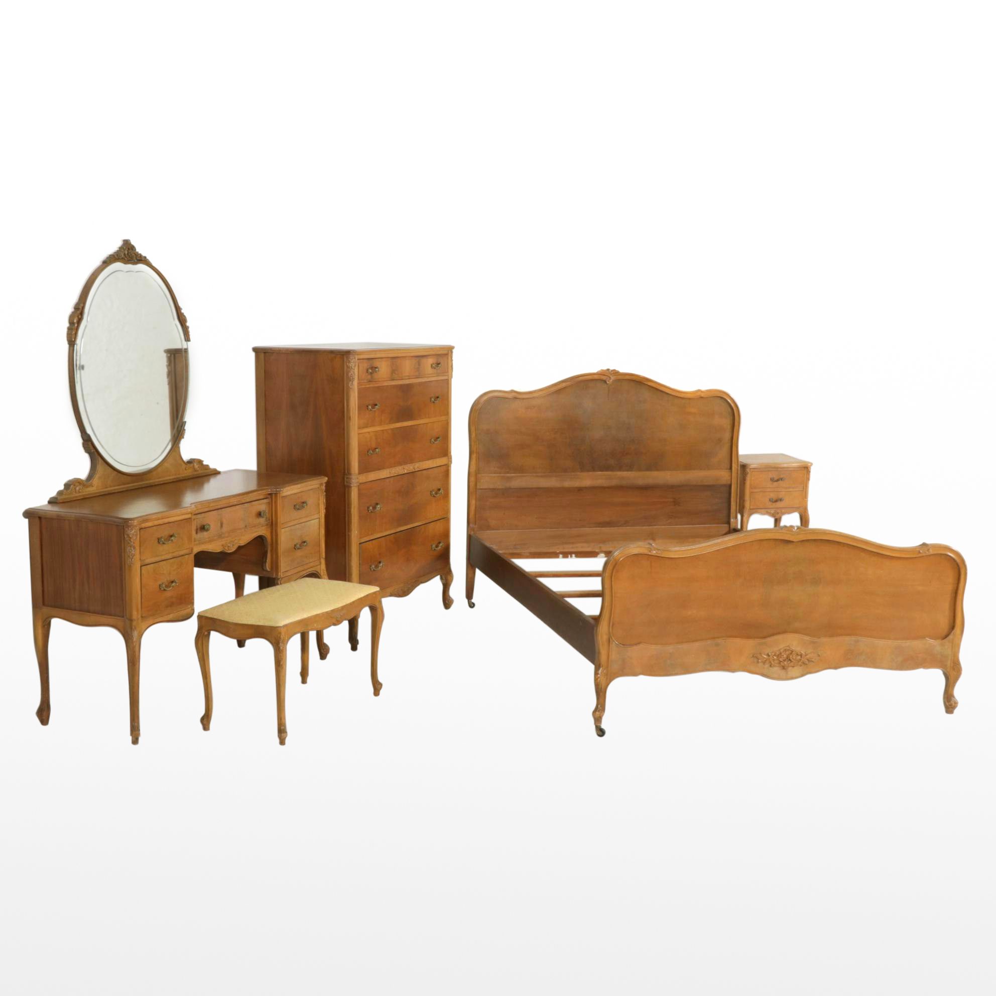 Empire Case Goods Louis XV Style Walnut Bedroom Suite, Early to Mid ...