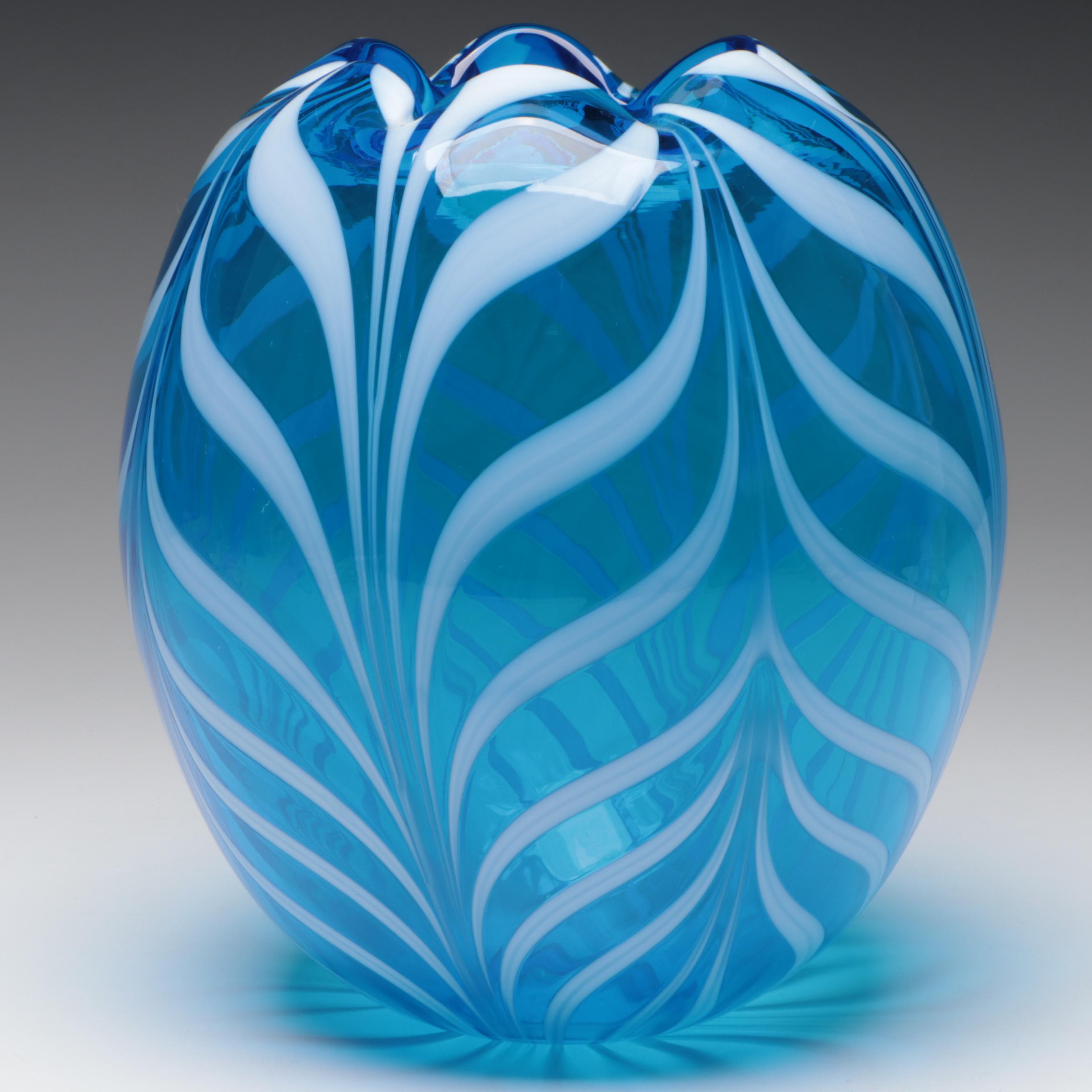 Dave Fetty Signed Fenton Limited Edition Pulled Feather Art Glass Vase ...