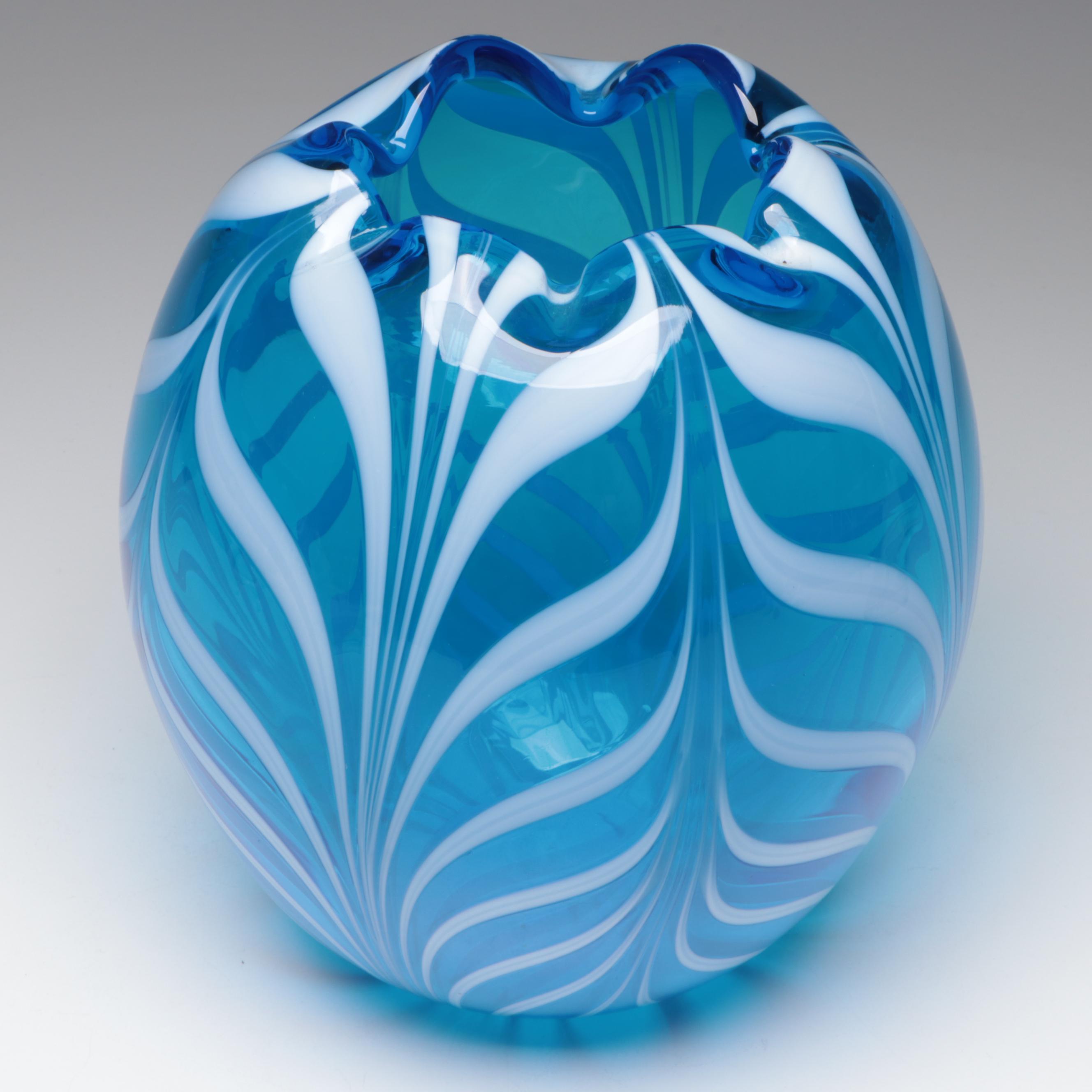 Dave Fetty Signed Fenton Limited Edition Pulled Feather Art Glass Vase ...