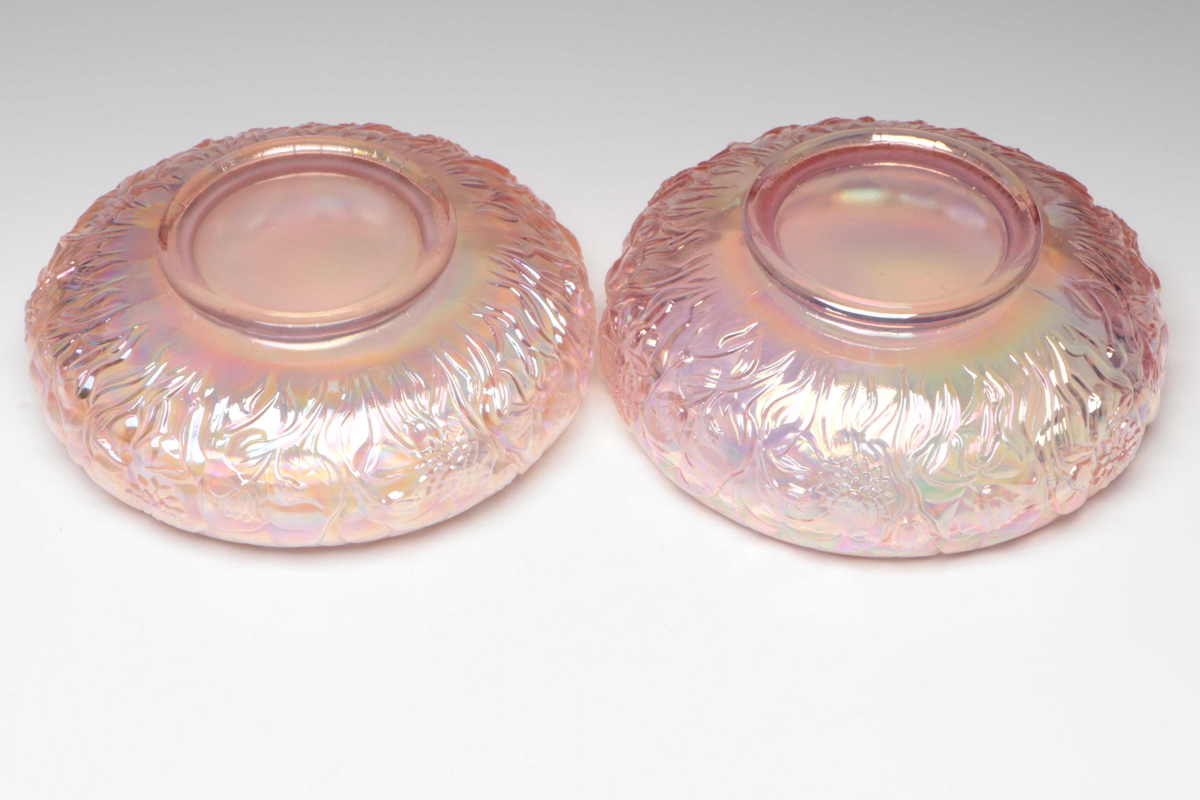 Fenton "Water Lily" Pink Opalescent Iridized Glass Cupped Bowls, Late ...