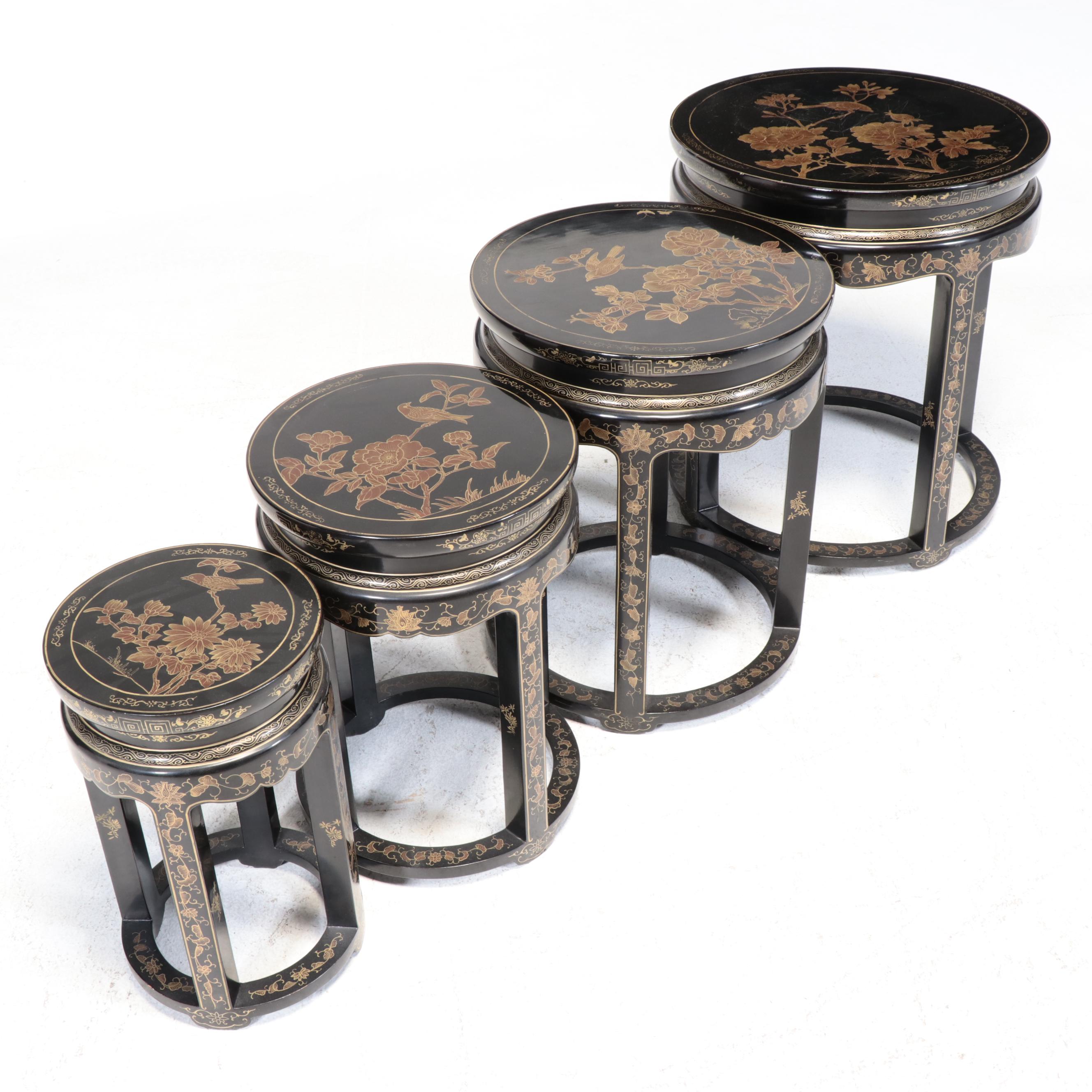 Jinlong Chinese Black and Gilt-Lacquered Quartetto Tables | EBTH