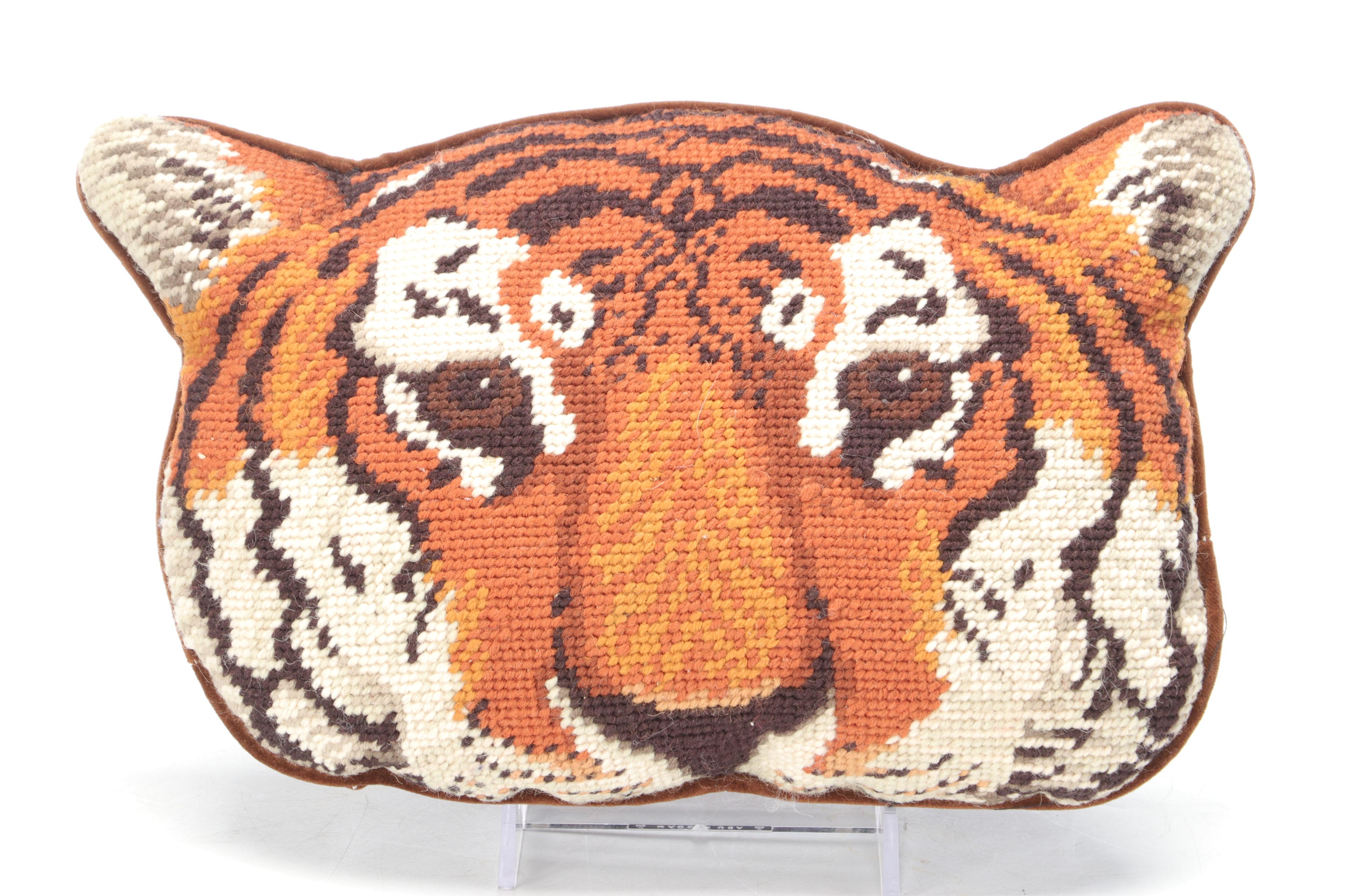 Resin Tiger Footstool with Needlepoint Tiger Pillow & Cubs Door Draft ...