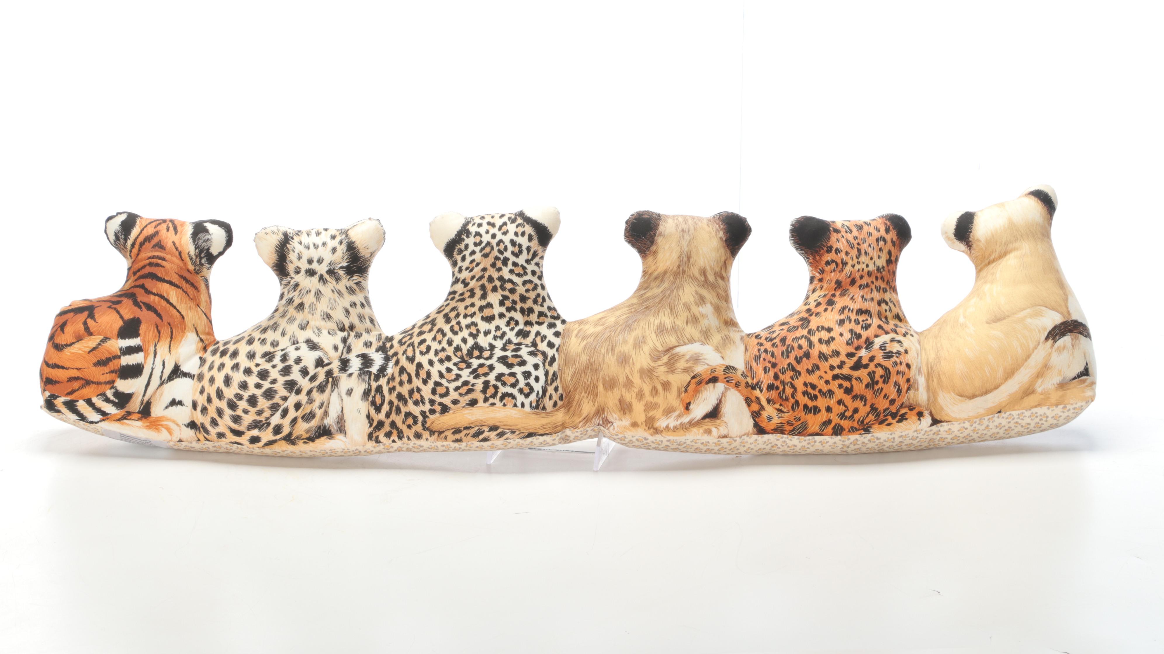 Resin Tiger Footstool with Needlepoint Tiger Pillow & Cubs Door Draft ...