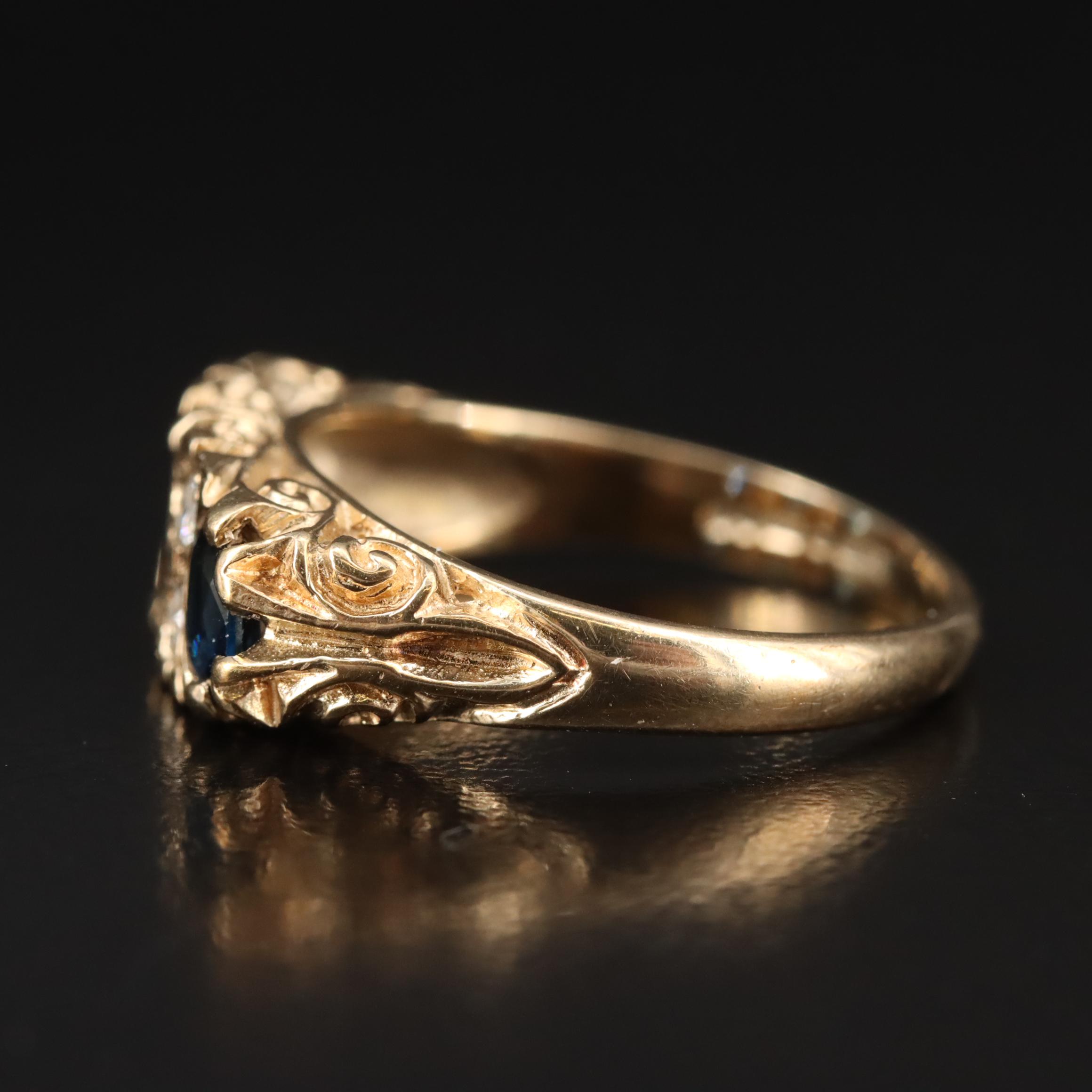 9K Sapphire and Diamond Scrollwork Ring | EBTH