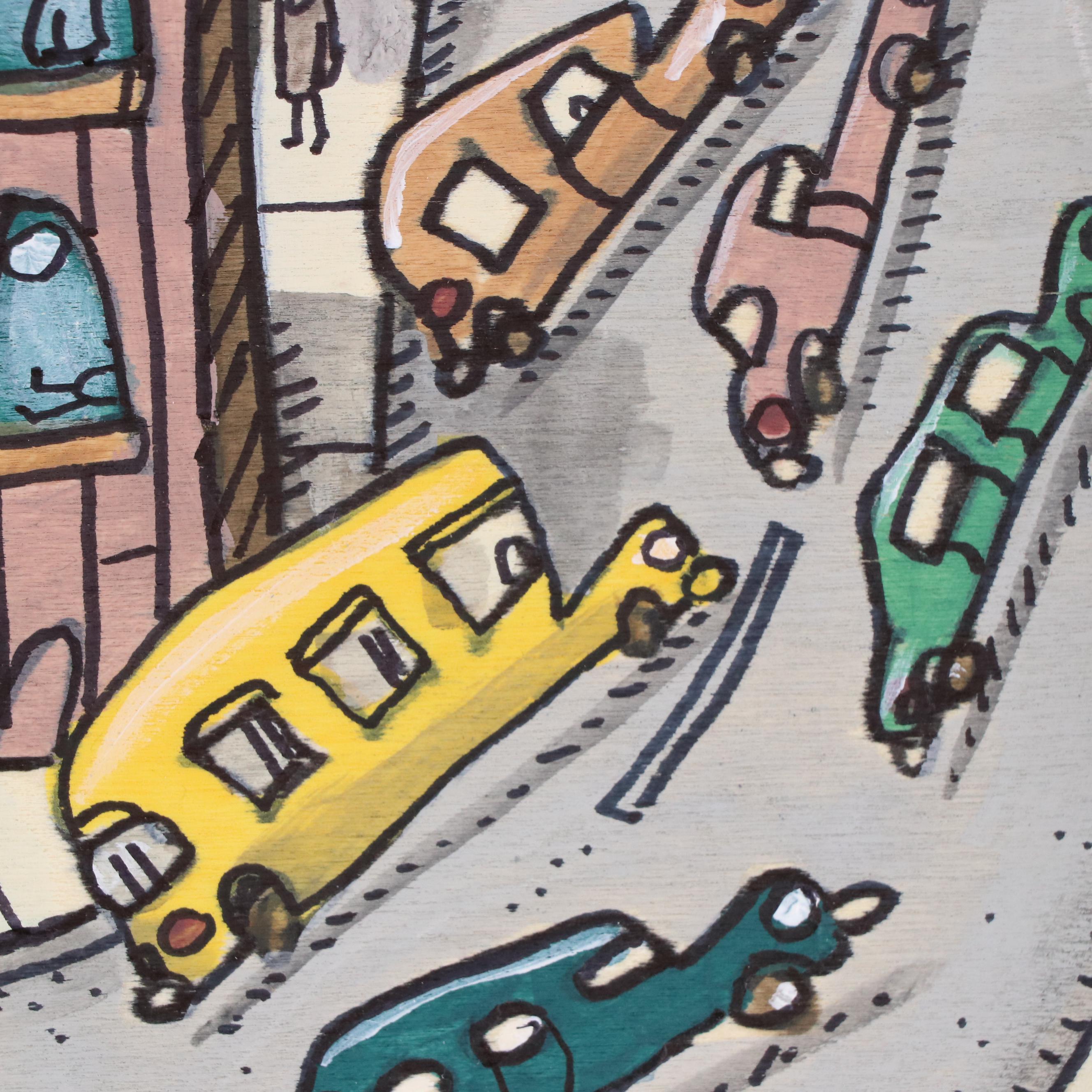 Aaron Wooten Stylized Cityscape Acrylic Painting "The Hotel," 2024 ...