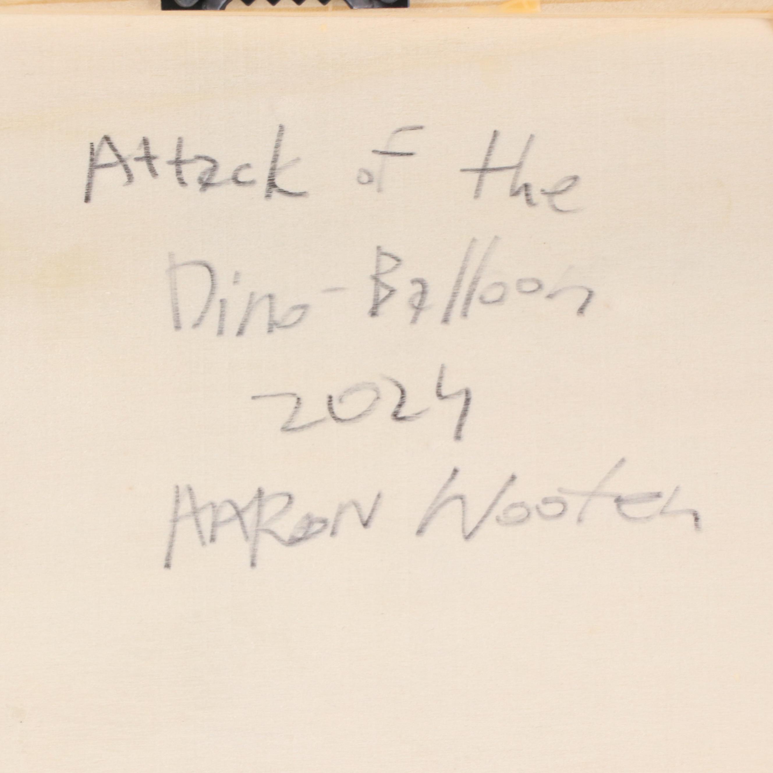 Aaron Wooten Stylized Cityscape Acrylic Painting "Attack of the Dino ...