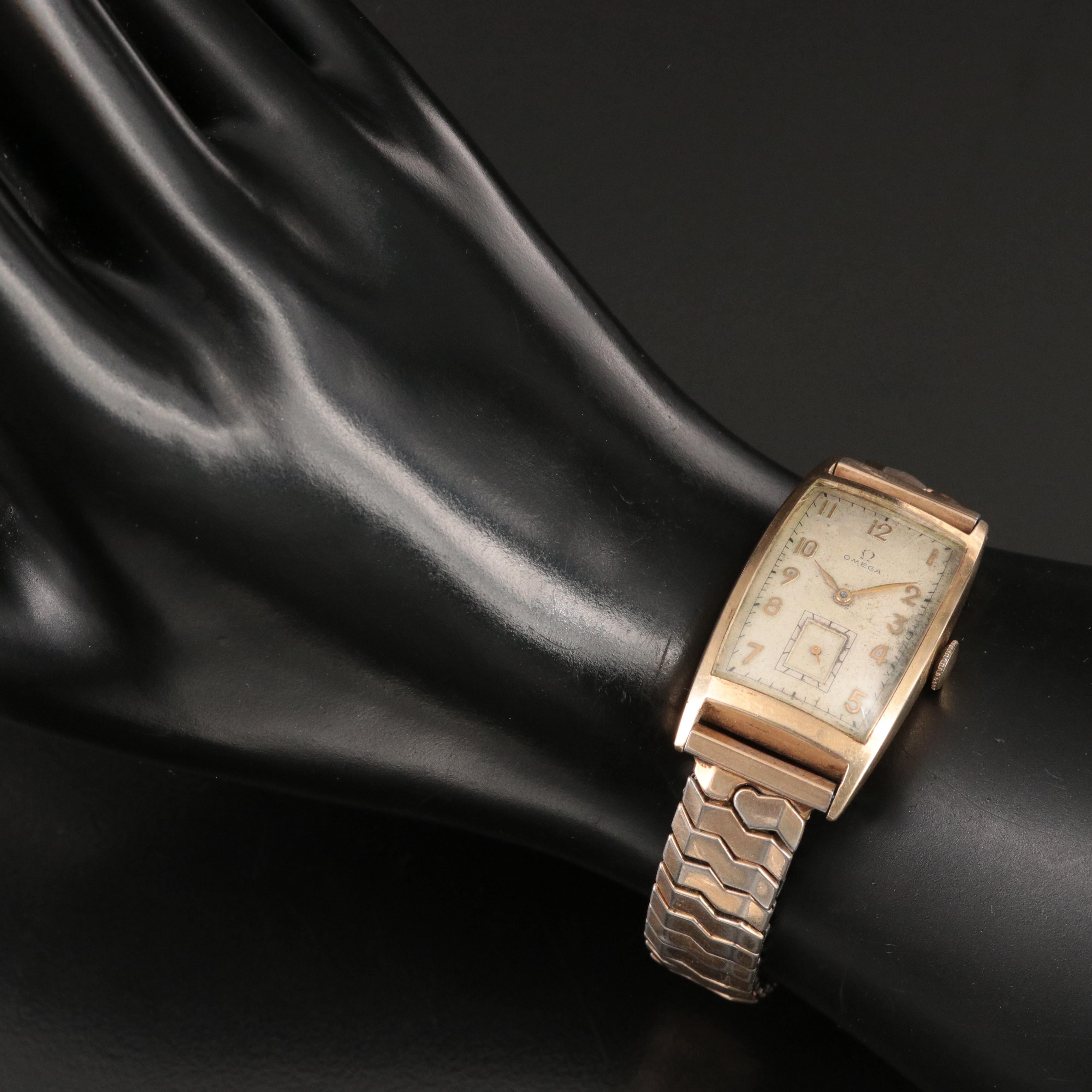 14K Omega Vintage Tank Shape Watch | EBTH