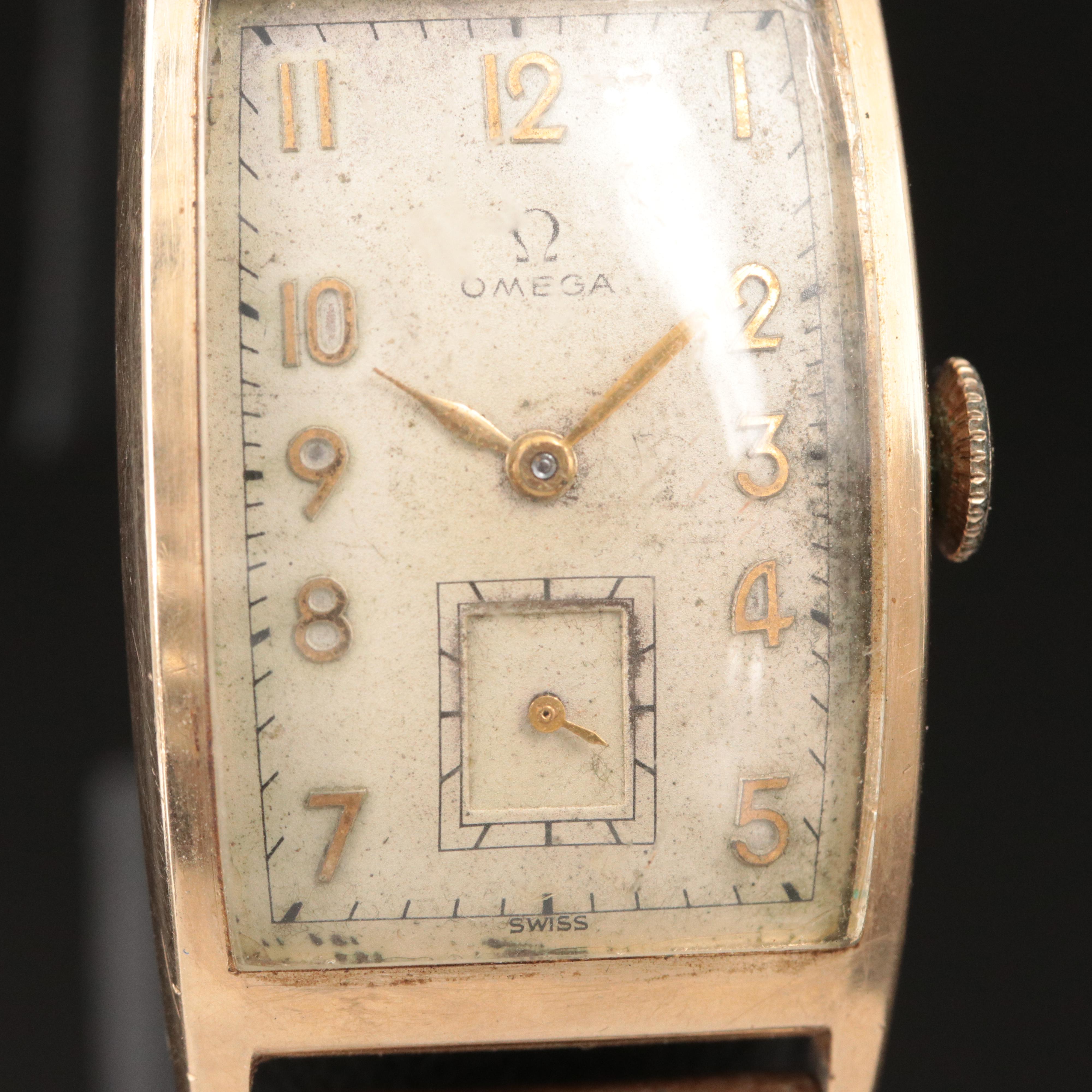 14K Omega Vintage Tank Shape Watch | EBTH