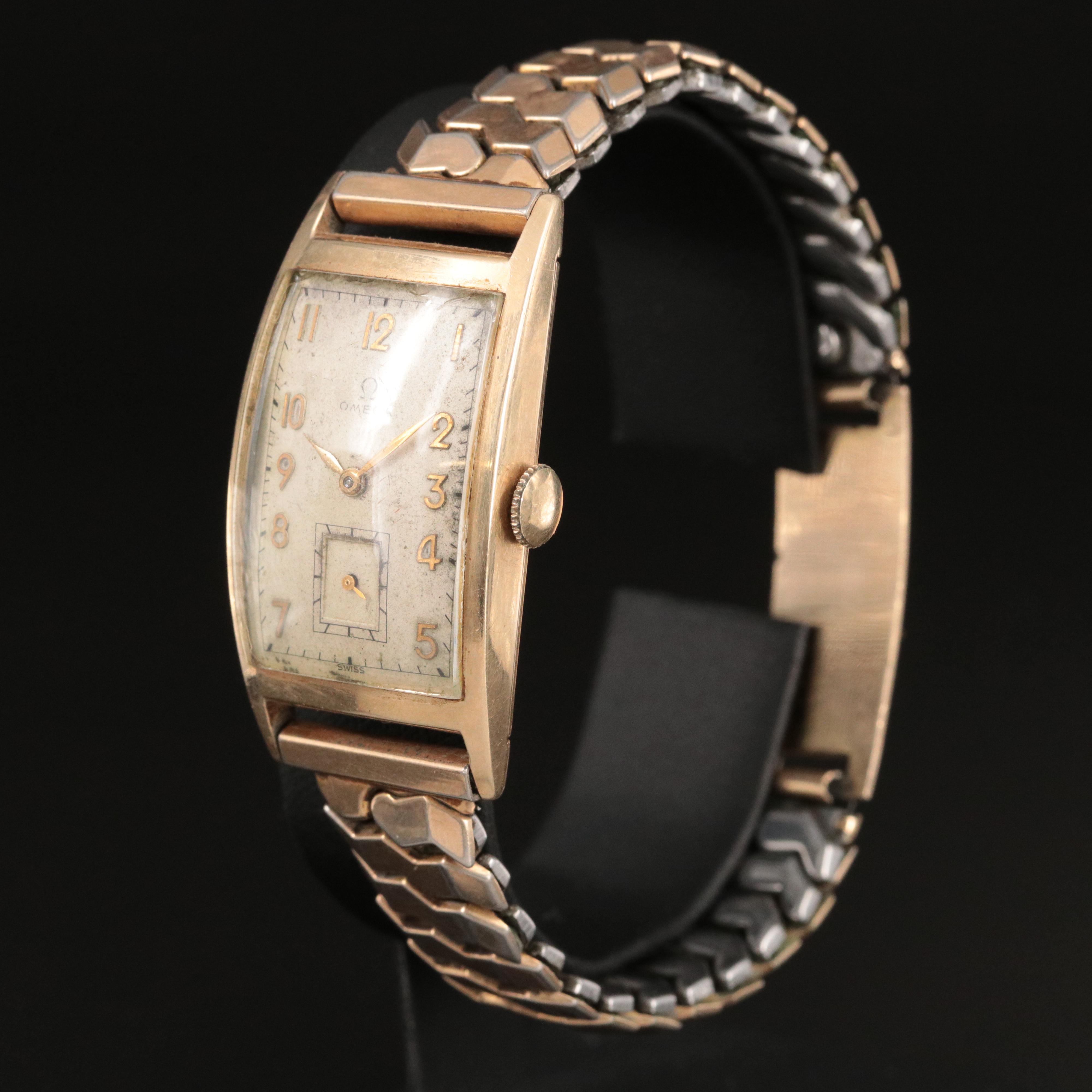 14K Omega Vintage Tank Shape Watch | EBTH