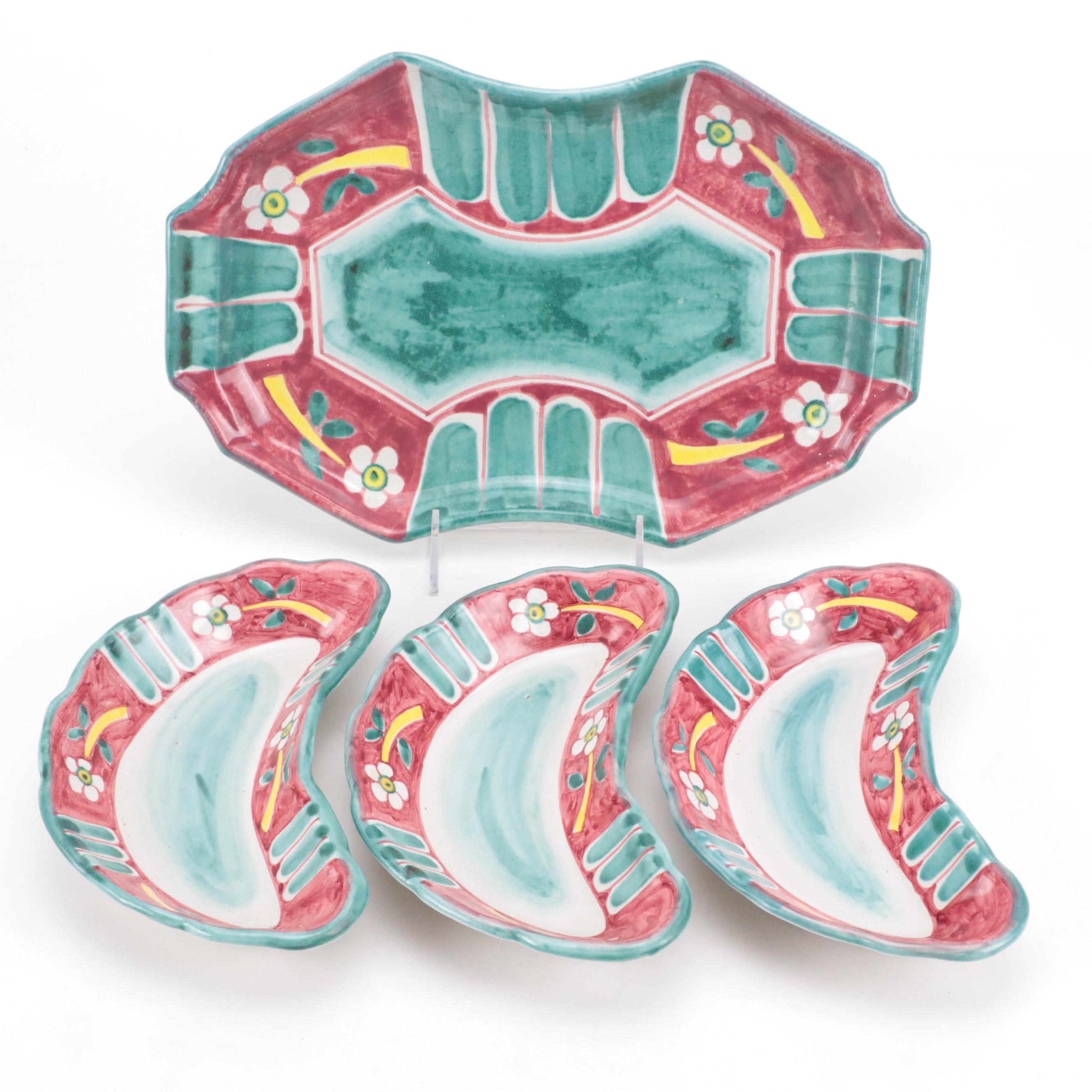 Italian Majolica Serving Platter and Crescent Shaped Plates | EBTH