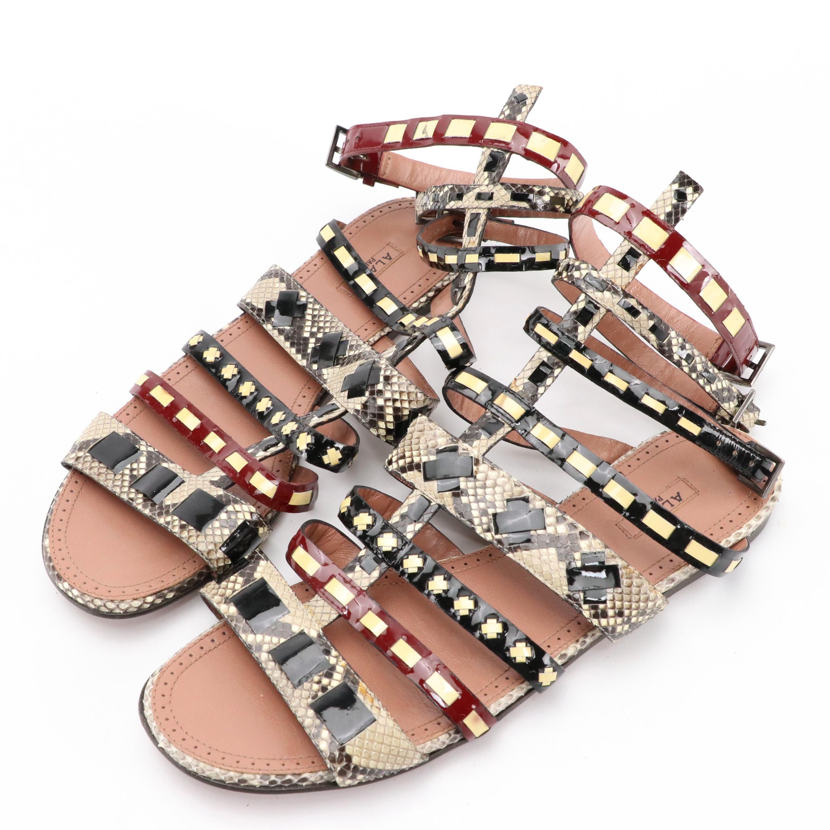 Alaïa Python and Patent Leather Gladiator Style Sandals | EBTH