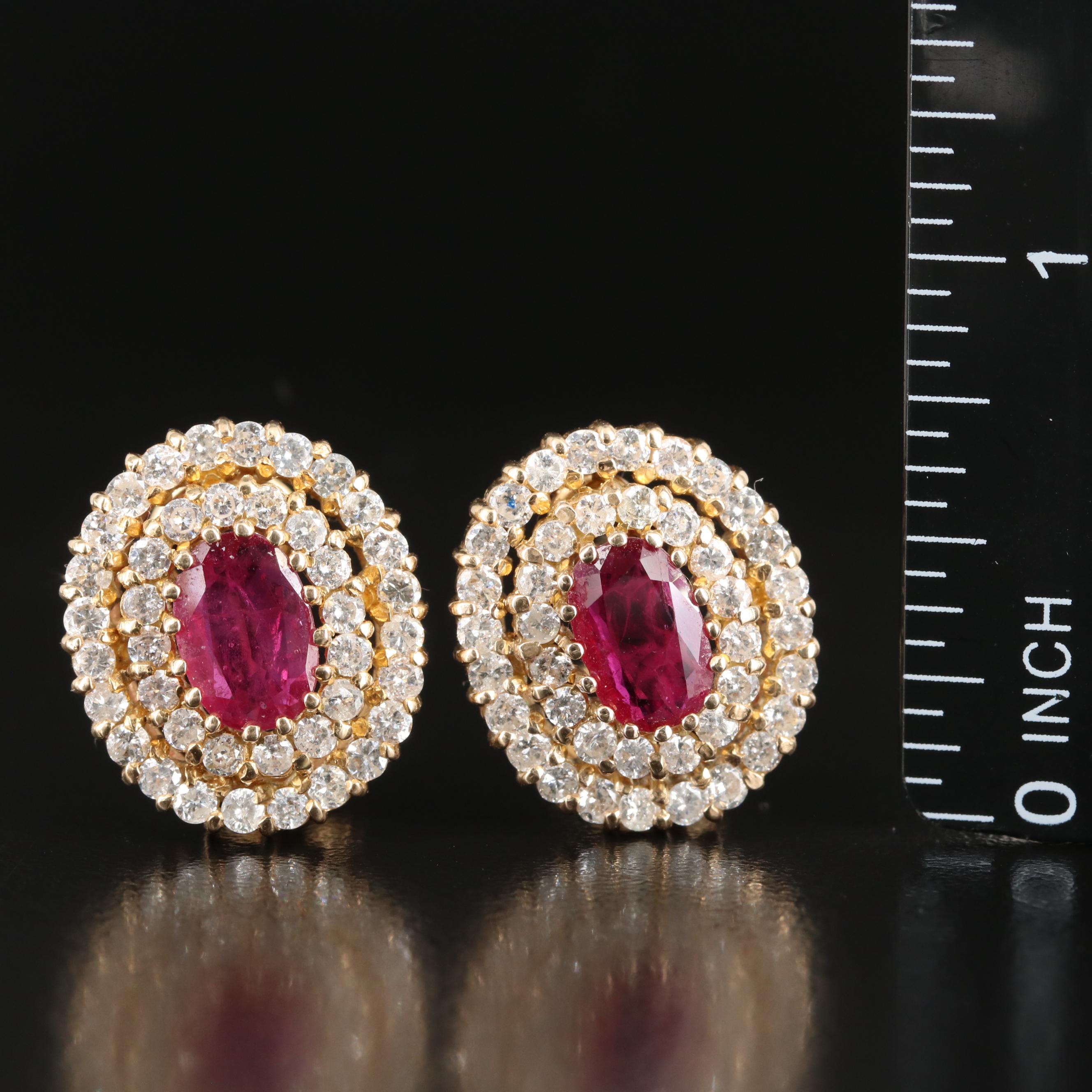 14K Ruby Earrings with Diamond Double Halos | Everything But The House