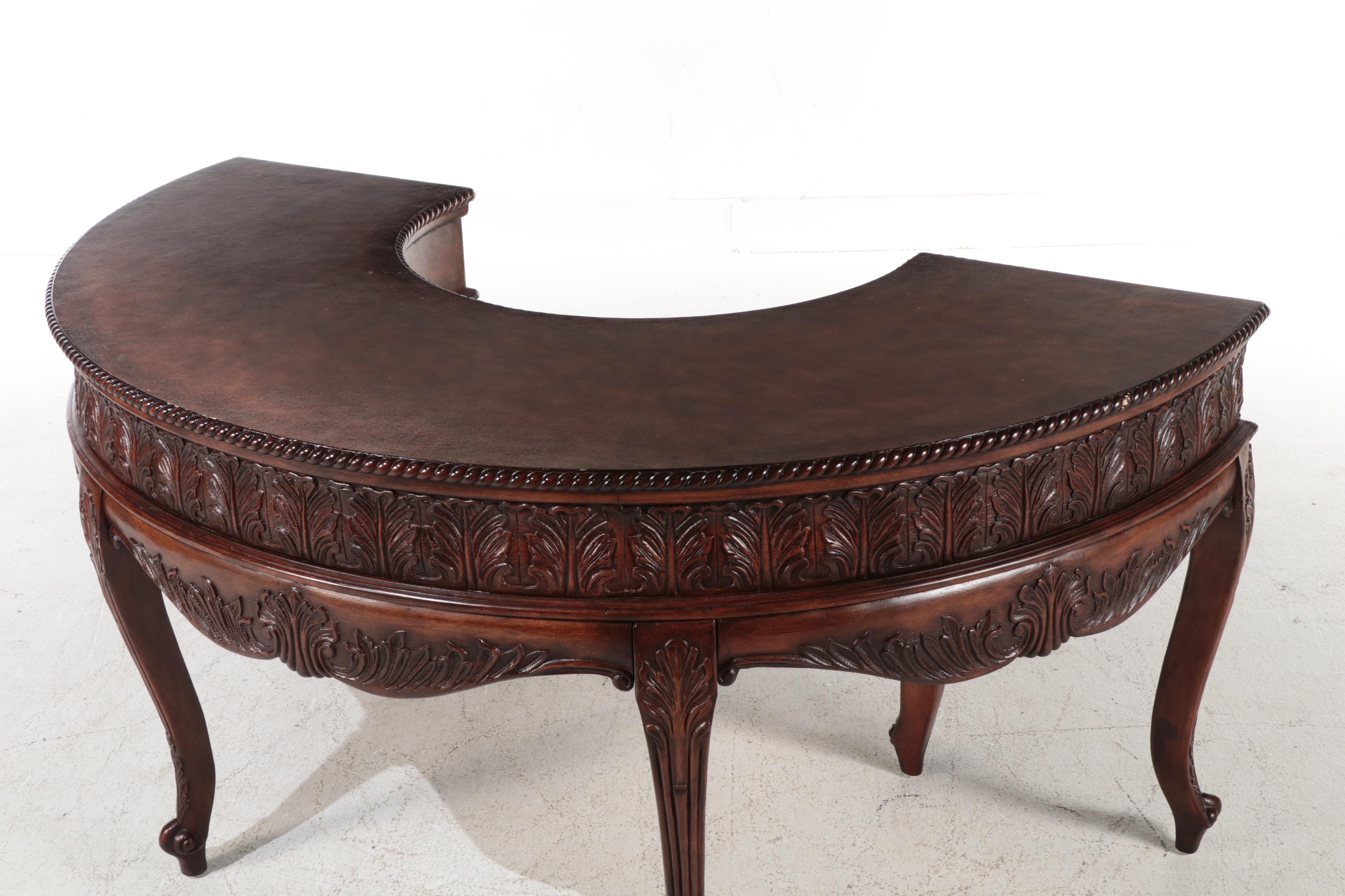 Regency Style Carved Mahogany Finish Crescent Shaped Desk | Everything ...