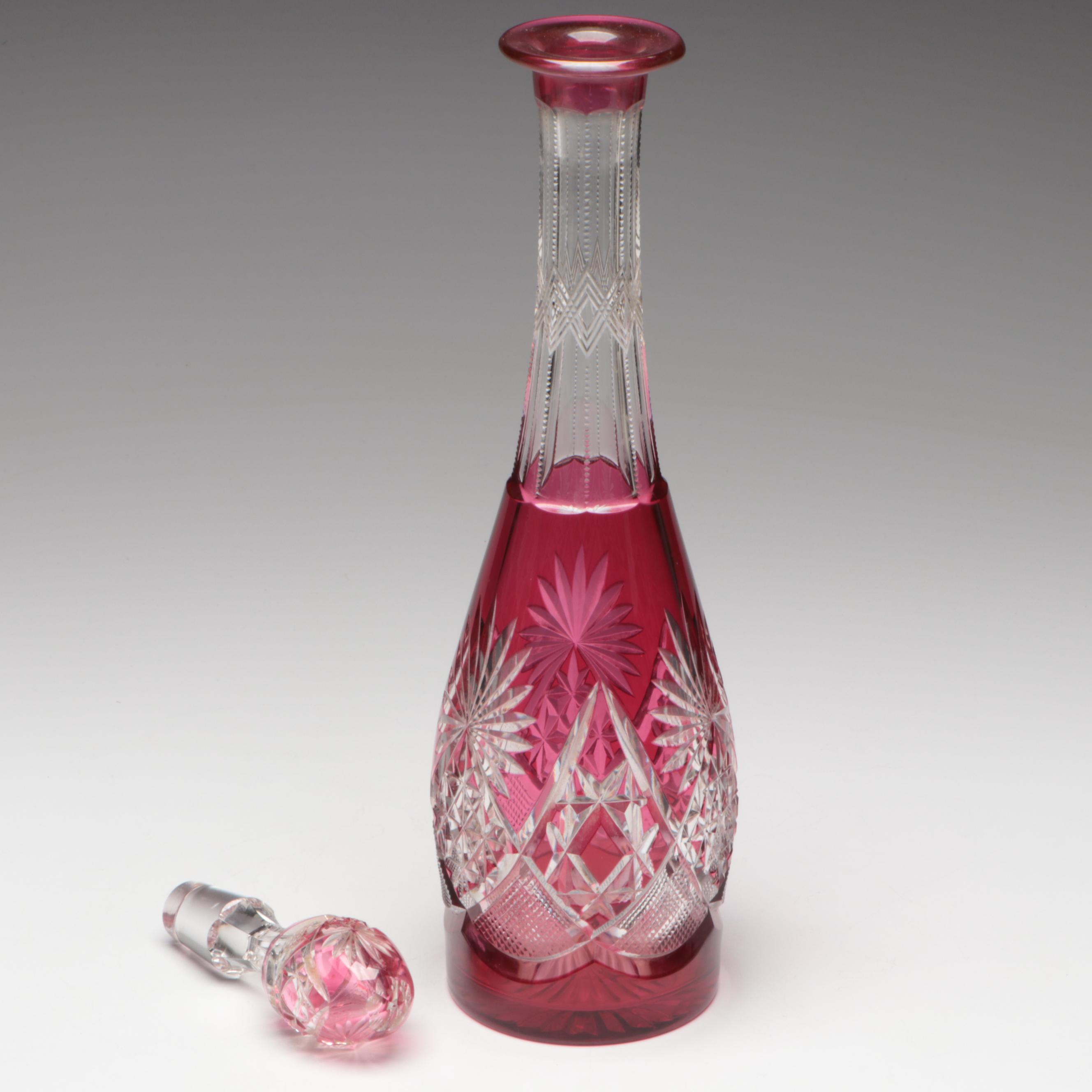 Cut to Clear Ruby Crystal Decanter with Stopper | EBTH