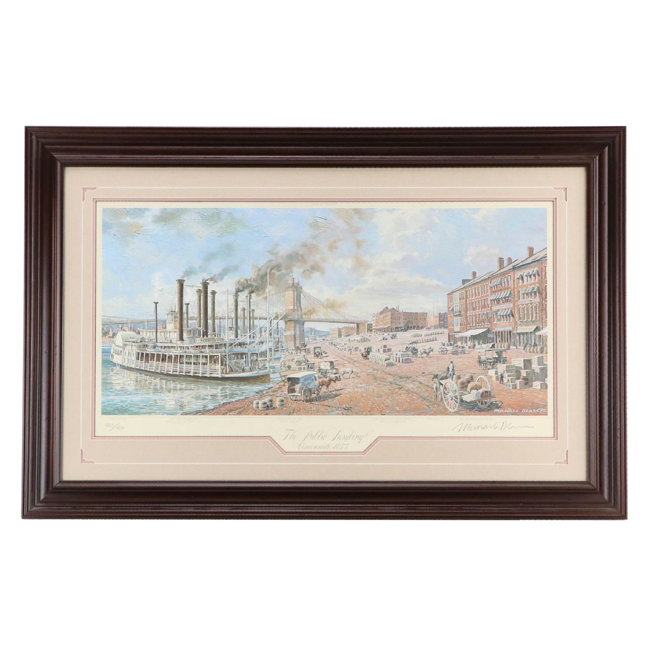 Michael Blaser Offset Lithograph "The Public Landing: Cincinnati 1875 ...