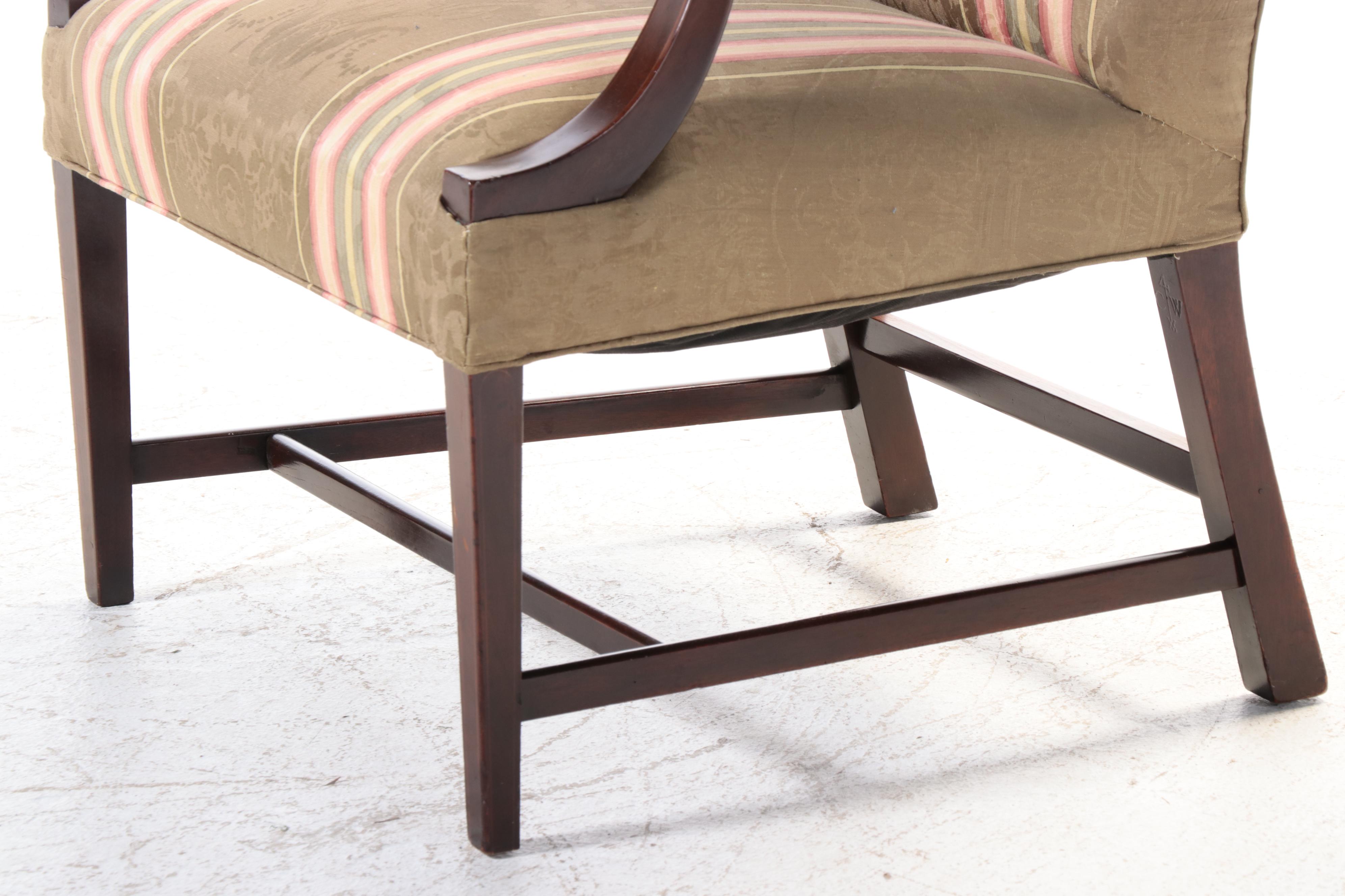 Federal Style Silk Damask Upholstered Lolling Chair with Mahogany Arms ...