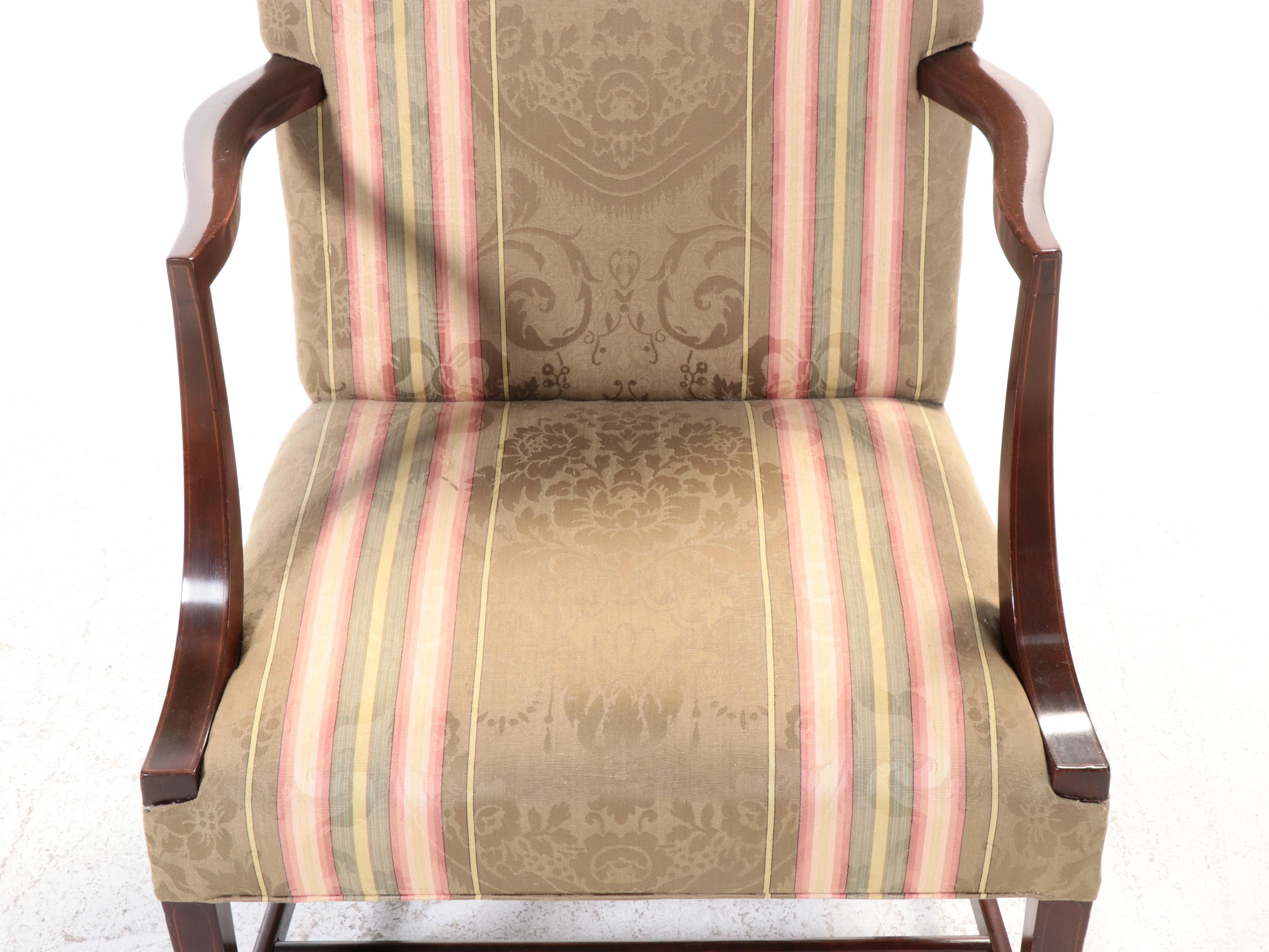 Federal Style Silk Damask Upholstered Lolling Chair with Mahogany Arms ...