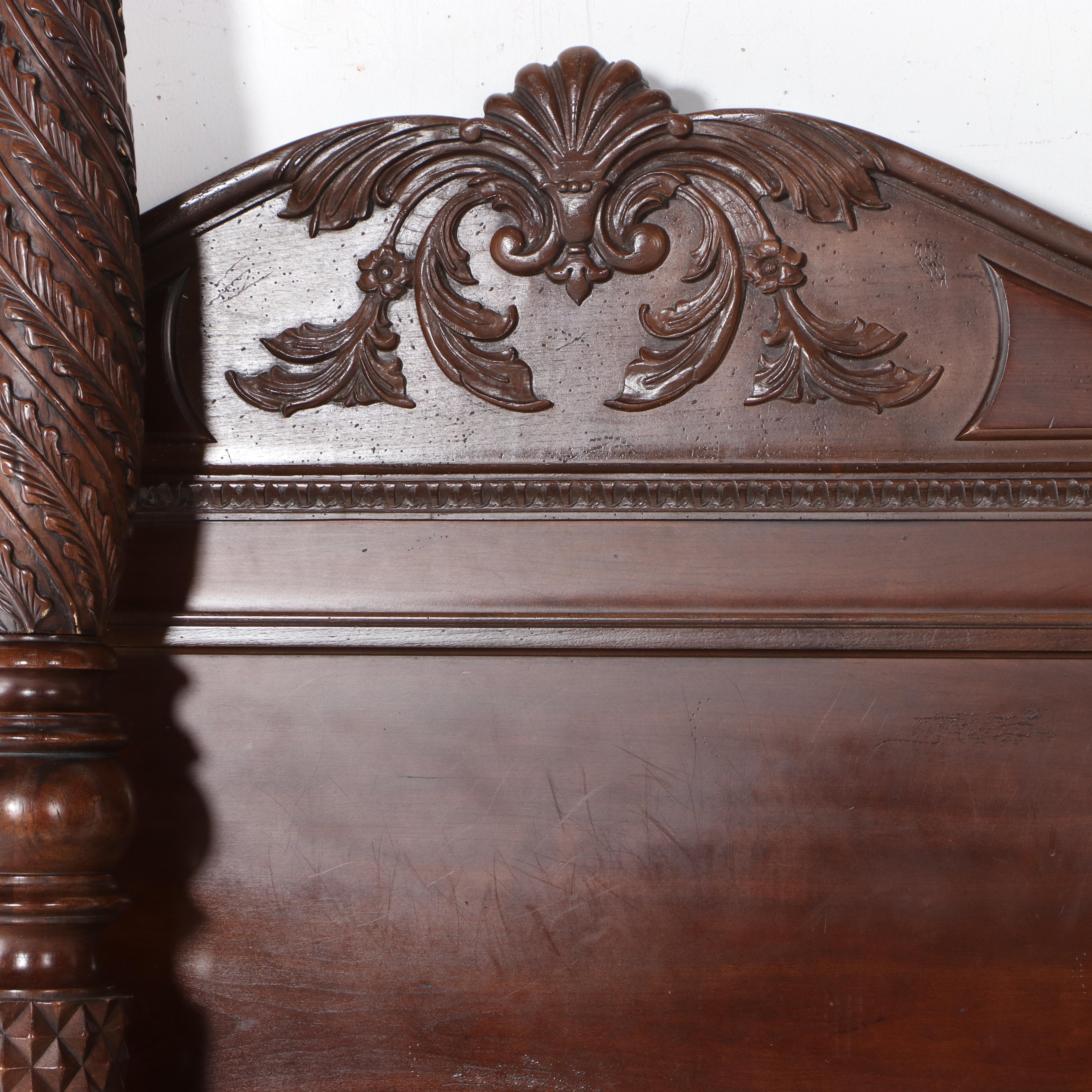 Bernhardt Victorian Style Carved Mahogany Finish Four Poster Bed Frame ...