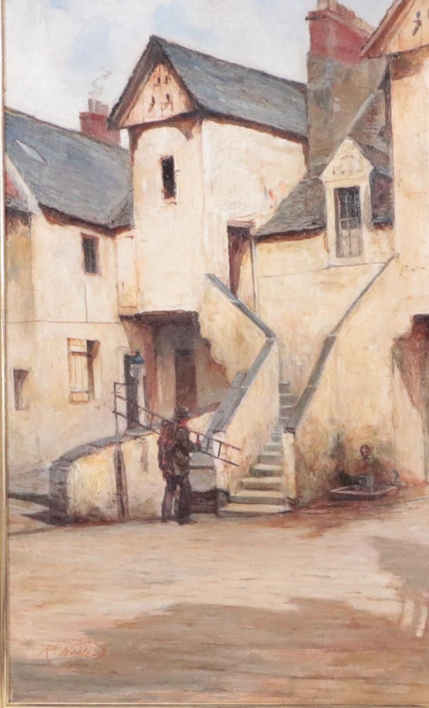 Robert Noble Oil Painting Genre Scene of Man Carrying Ladder, 1878 | Everything But The House