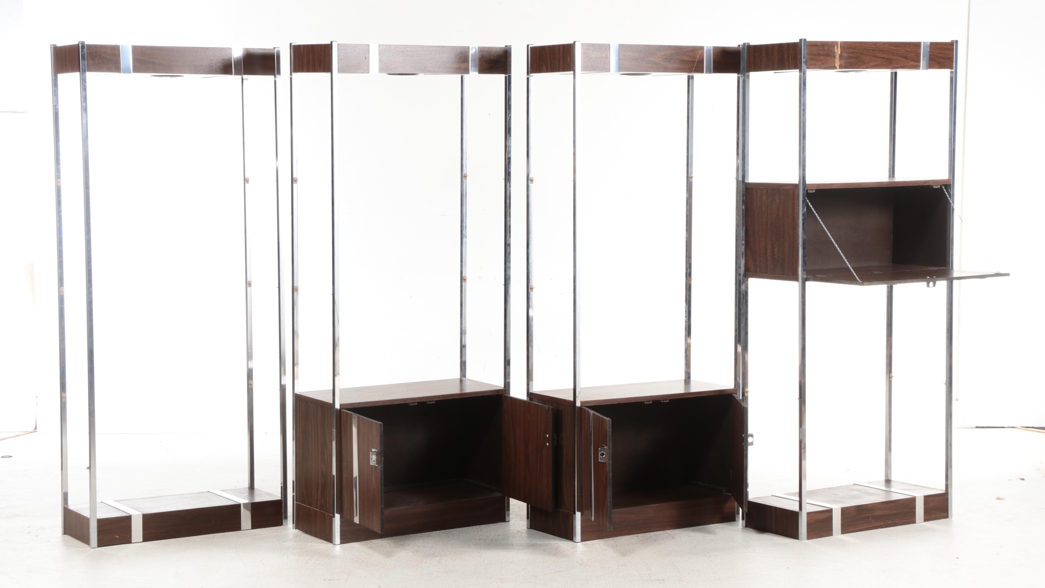 Mid Century Modern Style Walnut and Chrome Modular Shelves, Mid to Late ...