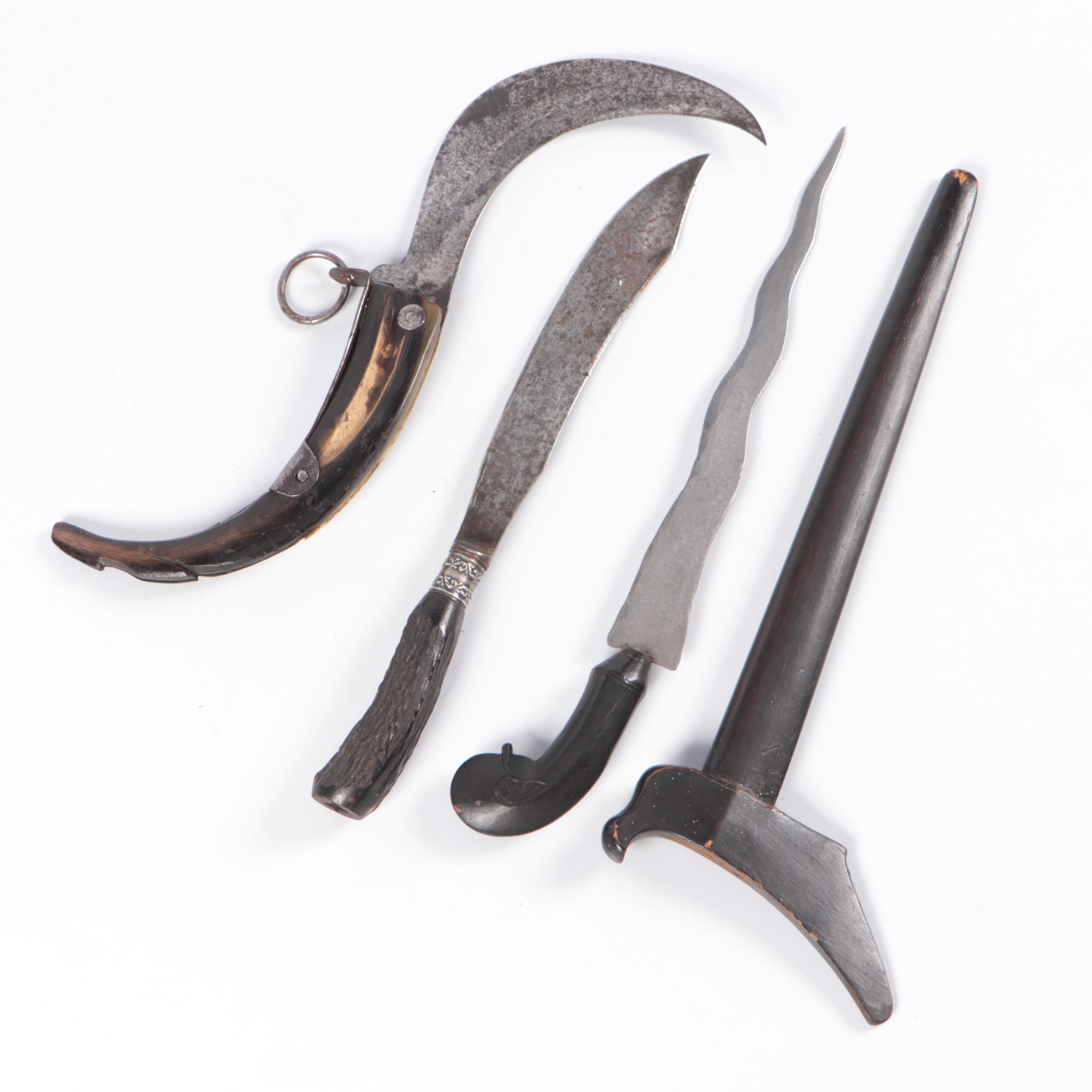 Keris Knife With Spanish Sacatripe, Benchmade Antler Handled Carving ...