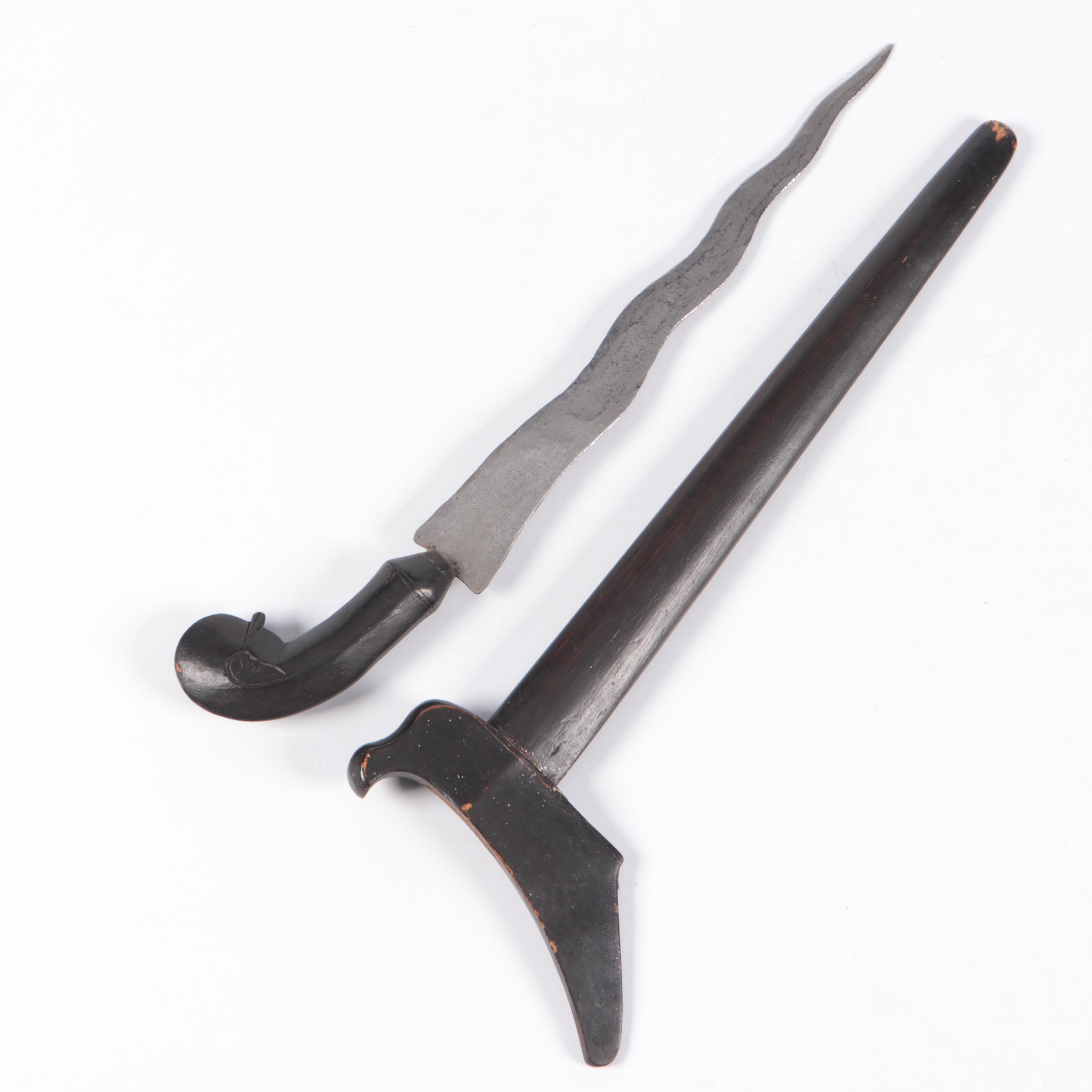 Keris Knife With Spanish Sacatripe, Benchmade Antler Handled Carving ...