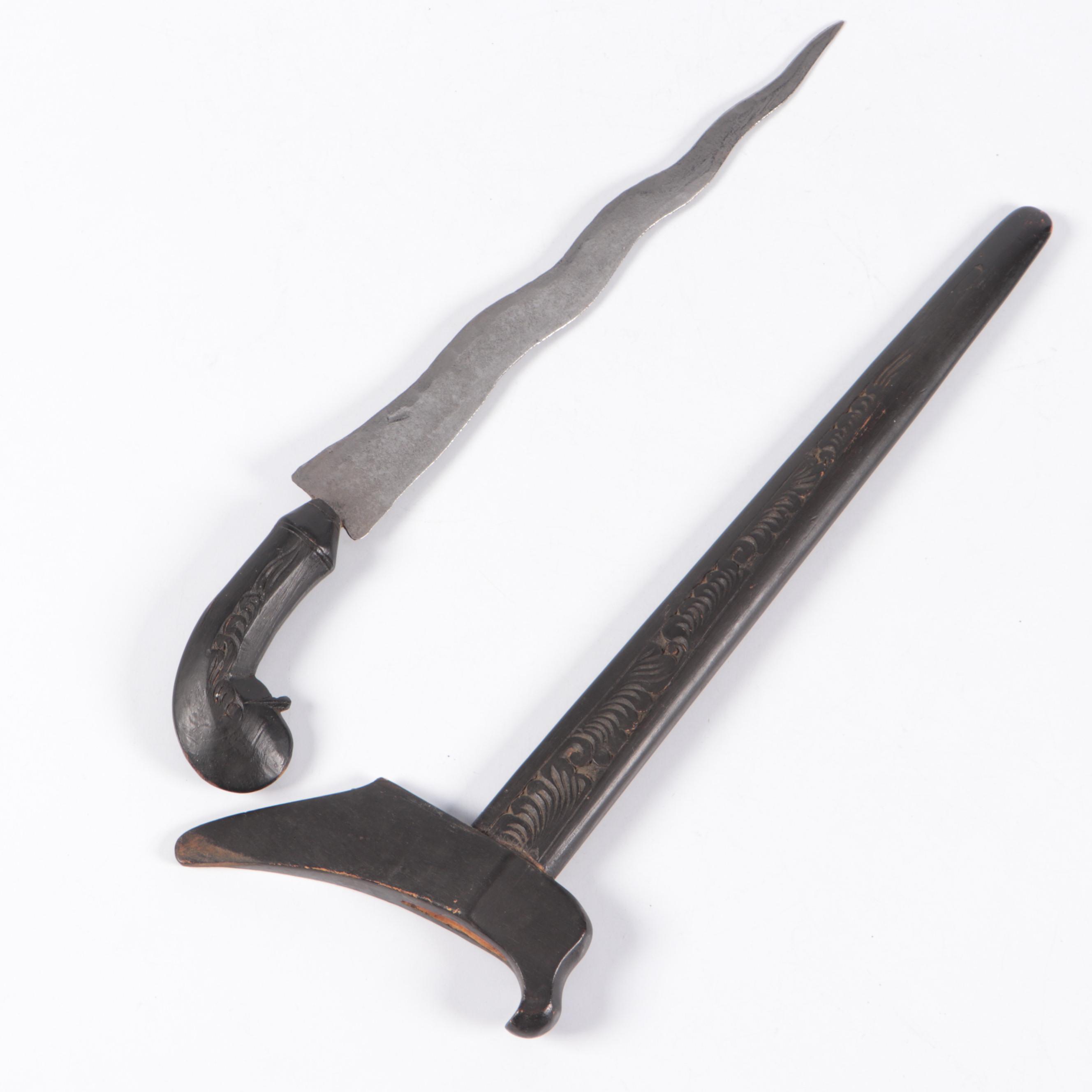 Keris Knife With Spanish Sacatripe, Benchmade Antler Handled Carving ...