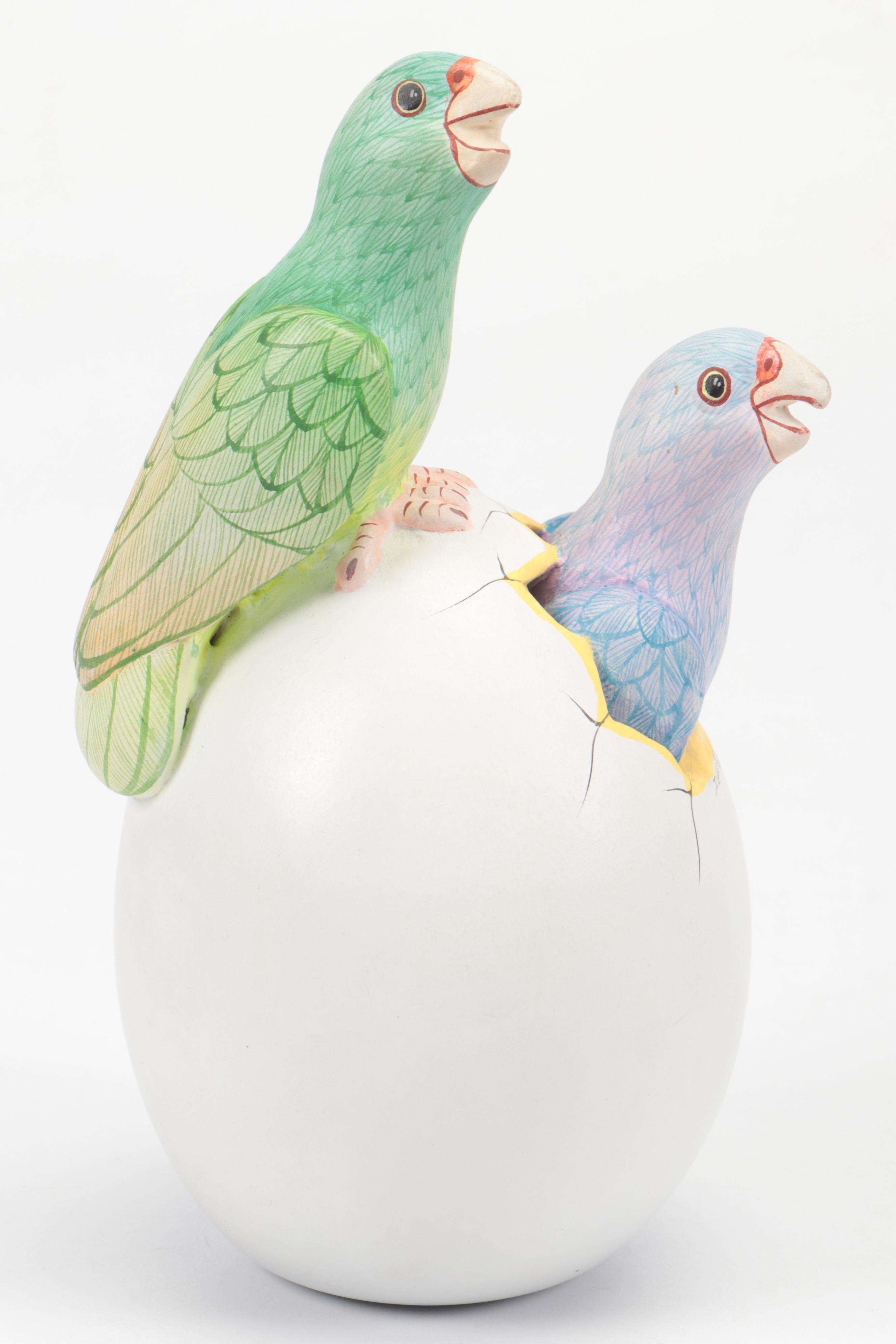 J. Luis Perez Mexican Art Pottery Figure of Hatching Parrots ...