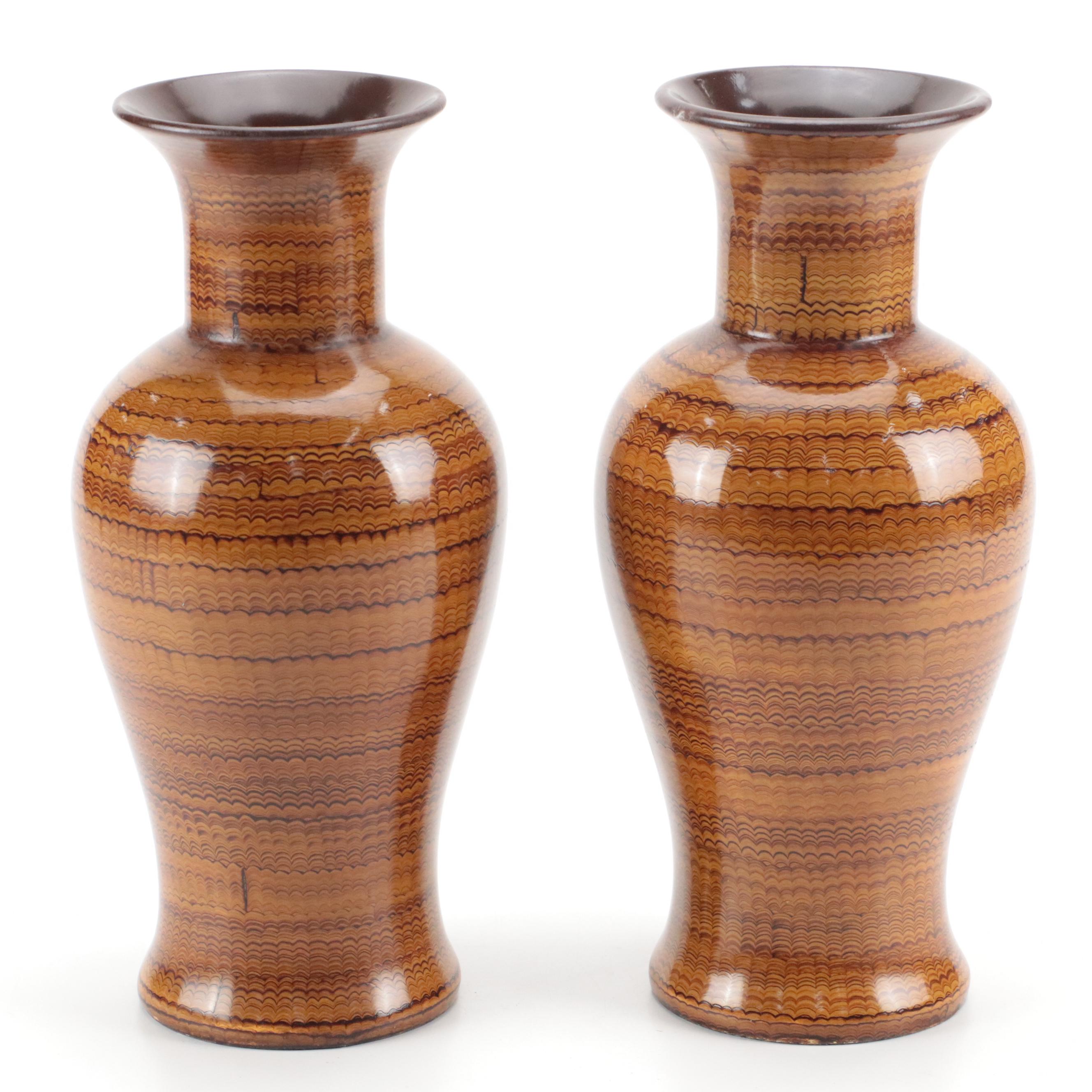 Pair of Maitland-Smith Ceramic Willow Leaf Vases | Everything But The House