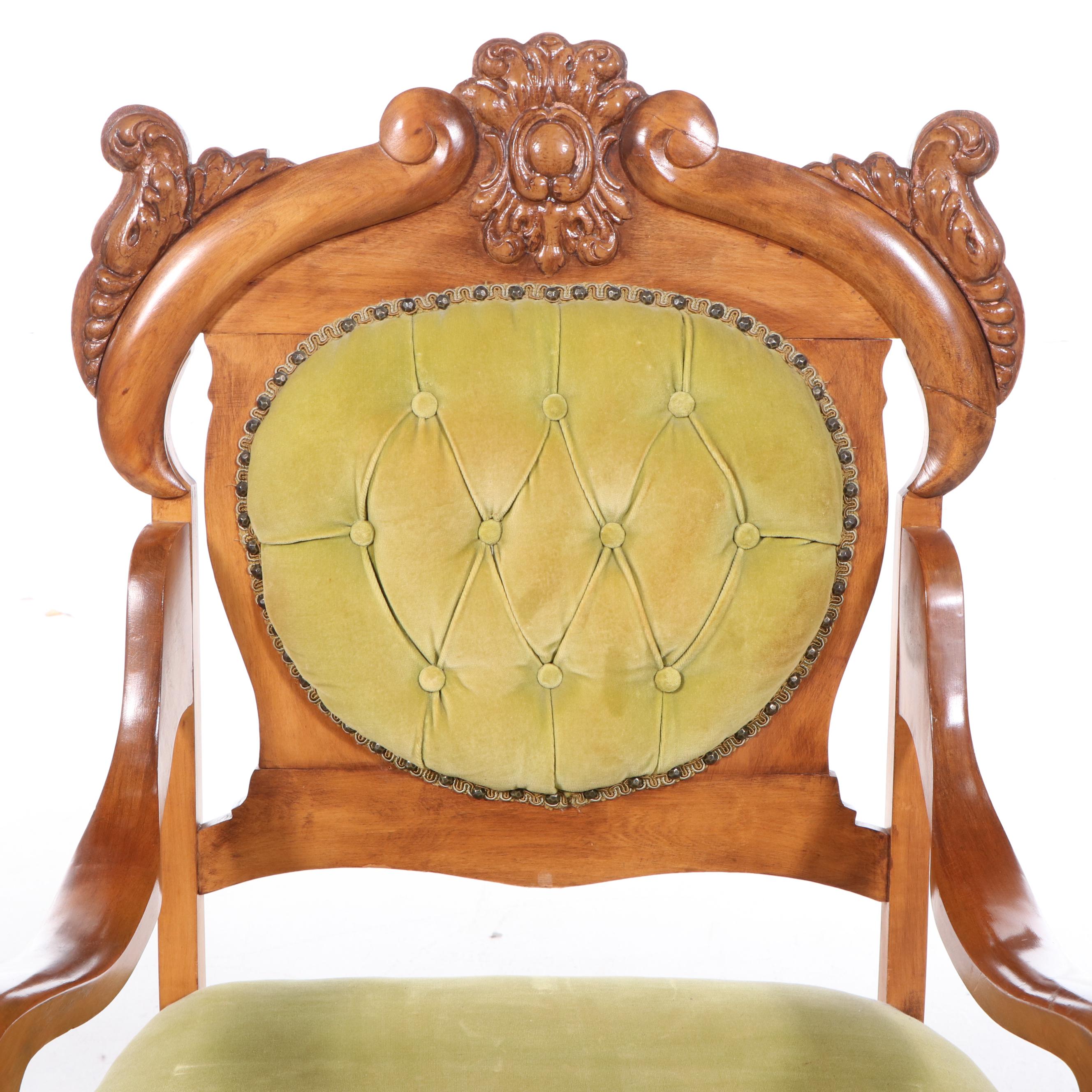 Victorian Rococo Revival Carved Wooden Armchair, Late 19th/Early 20th ...