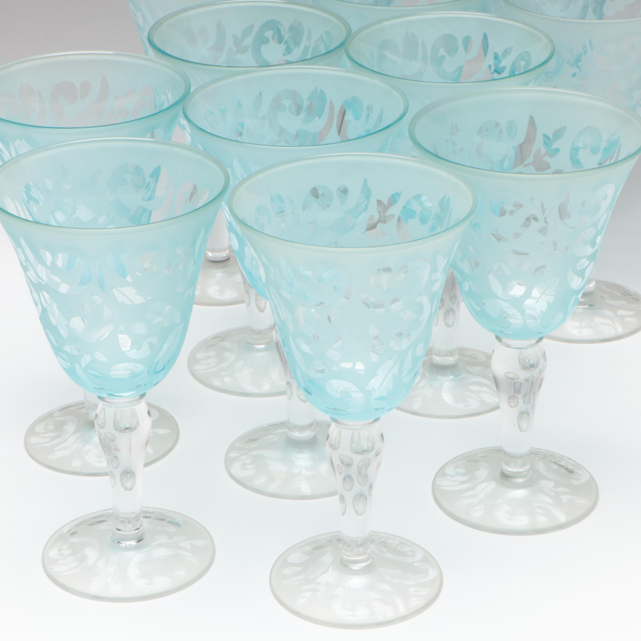 Michael Weems Acid-Etched Aqua Water Goblets, 2003-2010 | EBTH
