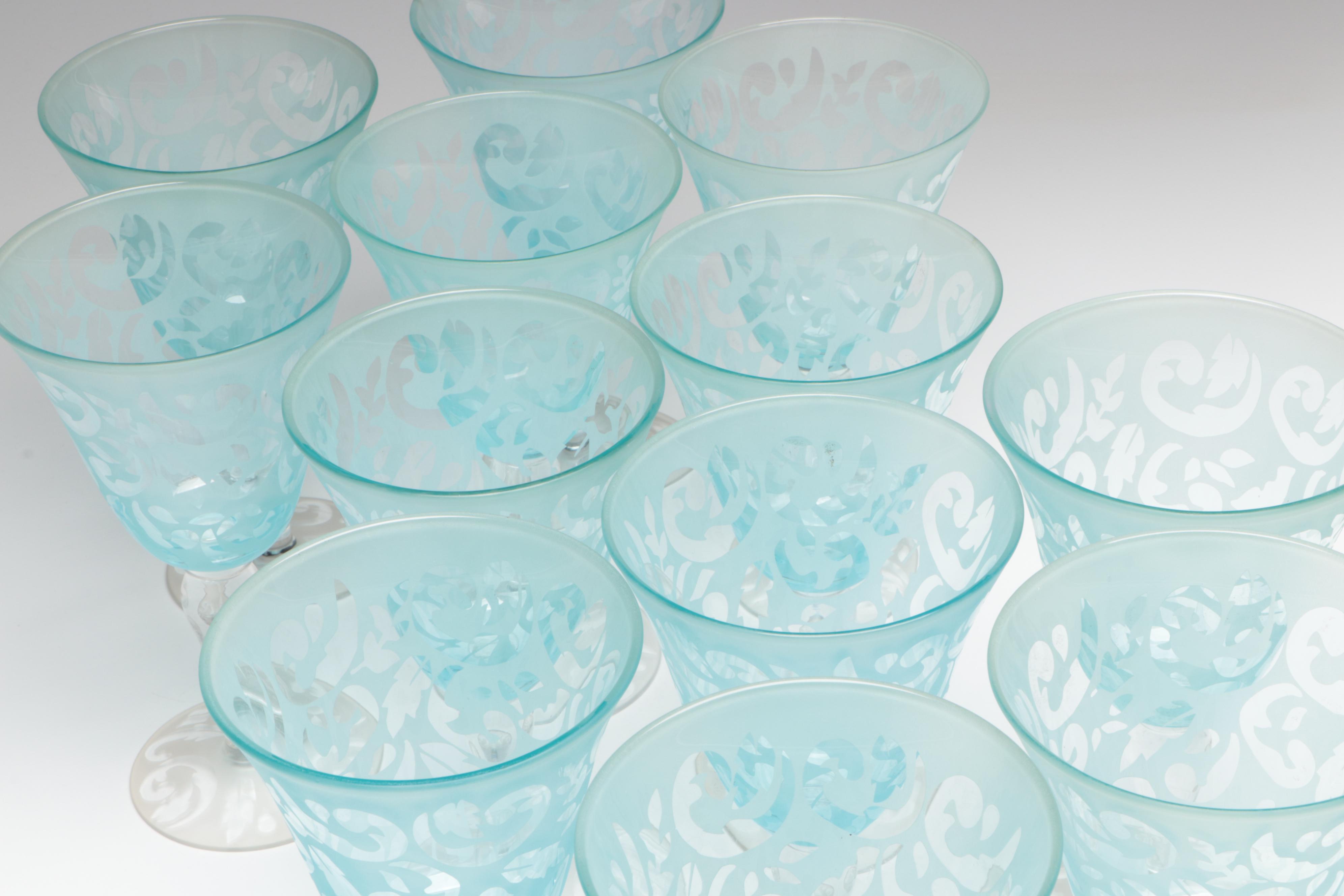 Michael Weems Acid-Etched Aqua Water Goblets, 2003-2010 | EBTH