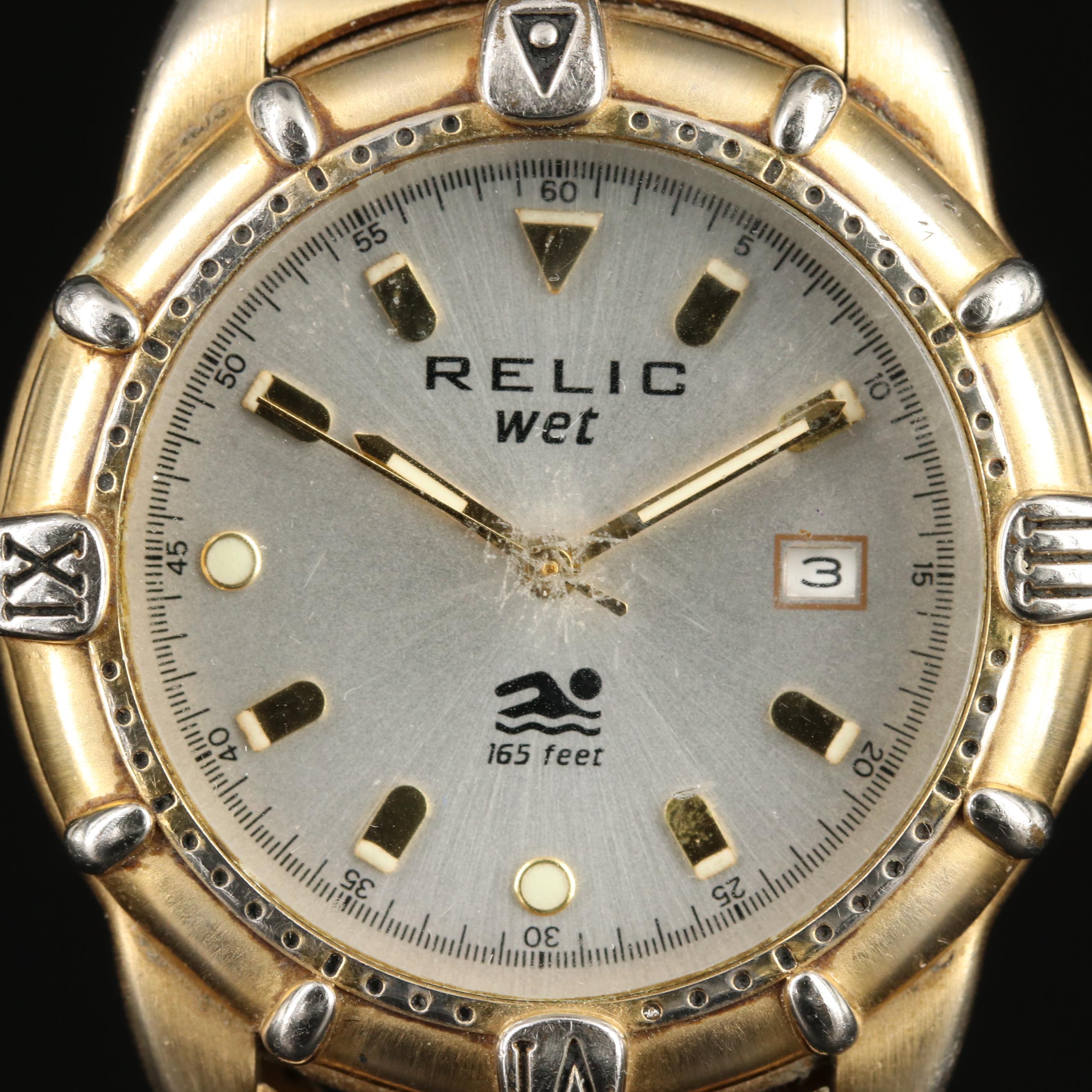 Relic Wet Silver and Gold Tone Water Resistant Quartz Wristwatch ...