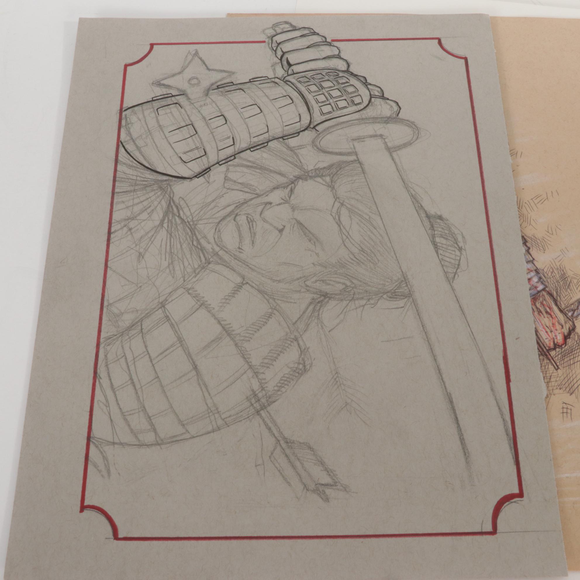 Dave Myers Graphite and Ink Samurai Comic Book Illustrations, 21st ...