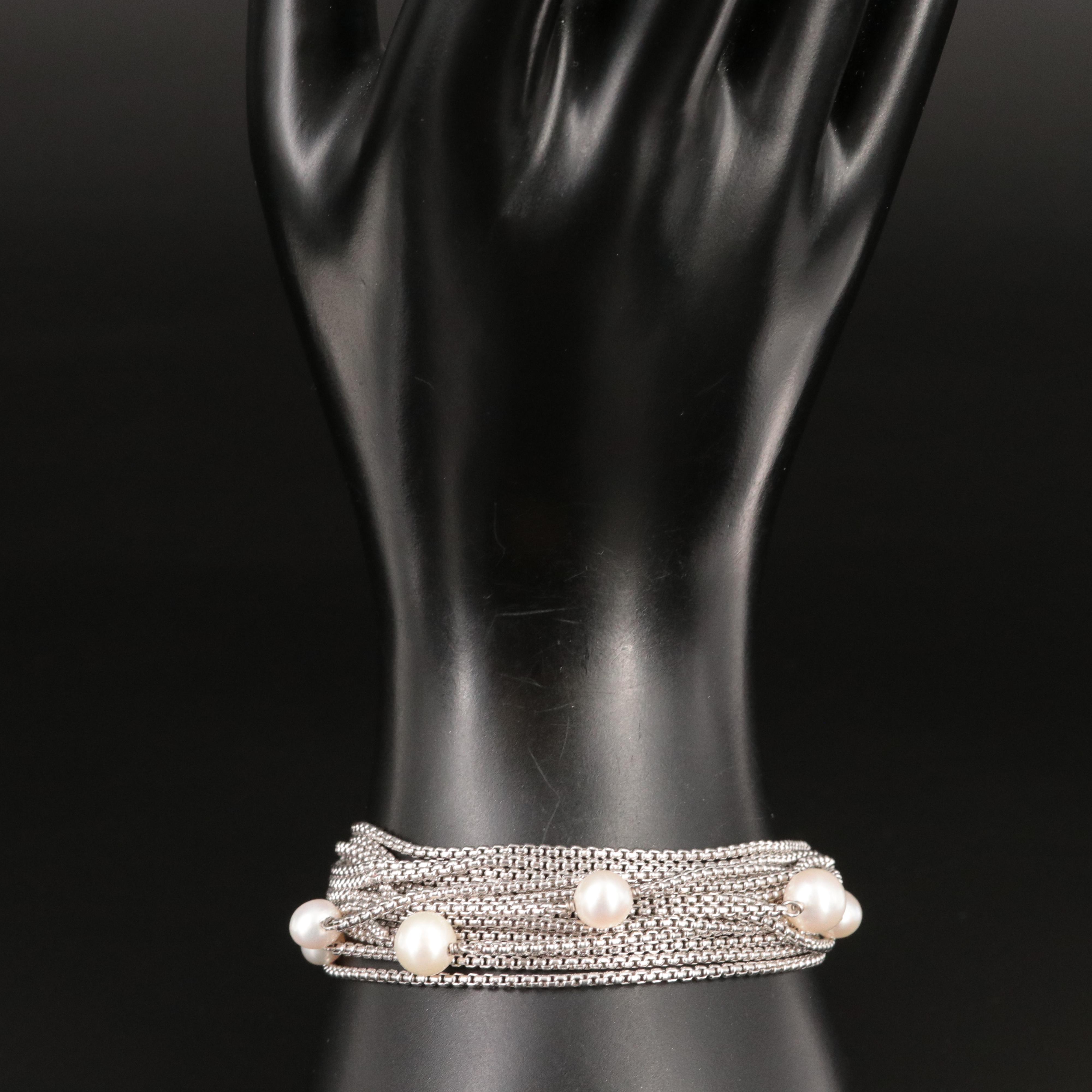 David Yurman Sterling Multi-Row Box Chain Bracelet with Pearls | EBTH
