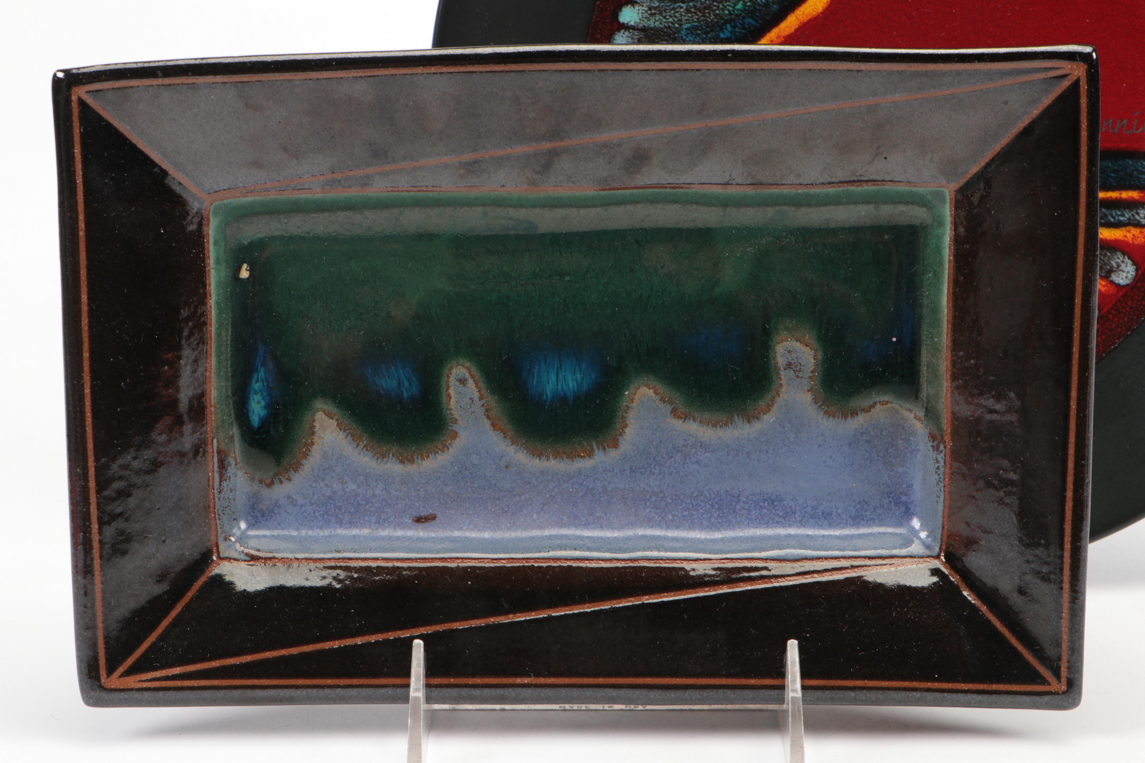 Studio Art Pottery Slab-Formed Tray with Other Plate and Resin ...