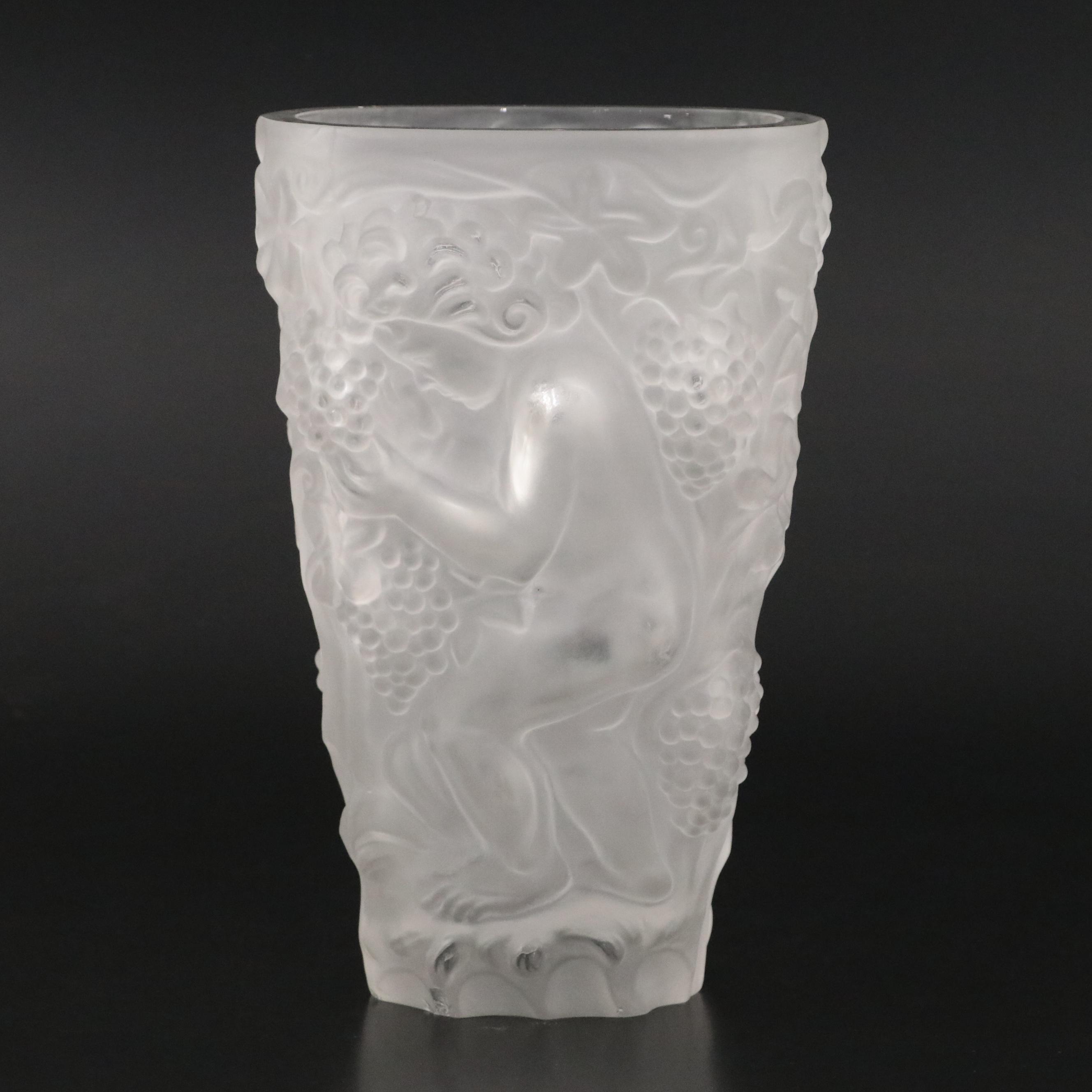 Czech Barolac Style Frosted Glass Vase with Cherub and Grapes Motif | EBTH