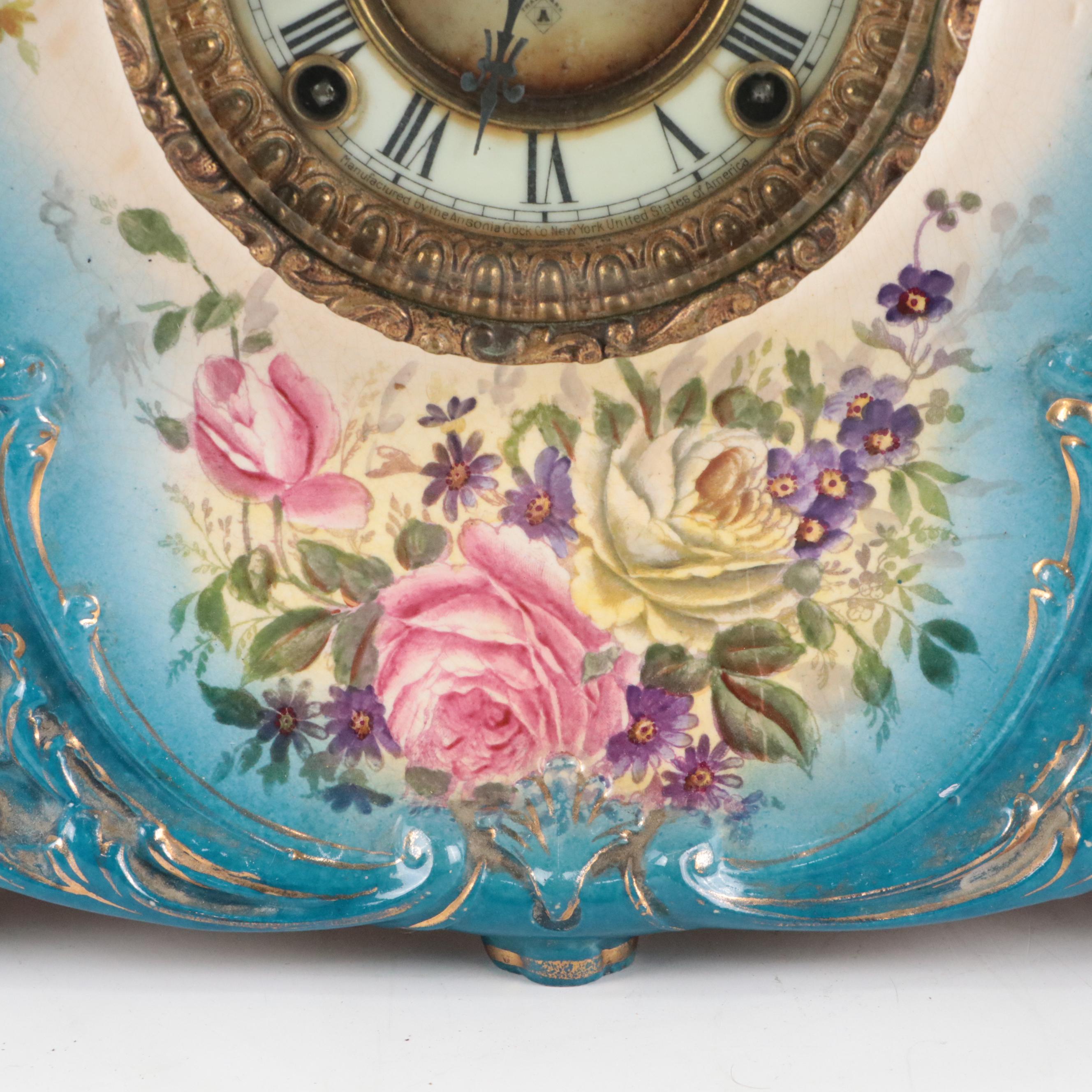 Ansonia Royal Bonn "Royal Bonn" Porcelain Mantel Clock, Late 19th ...