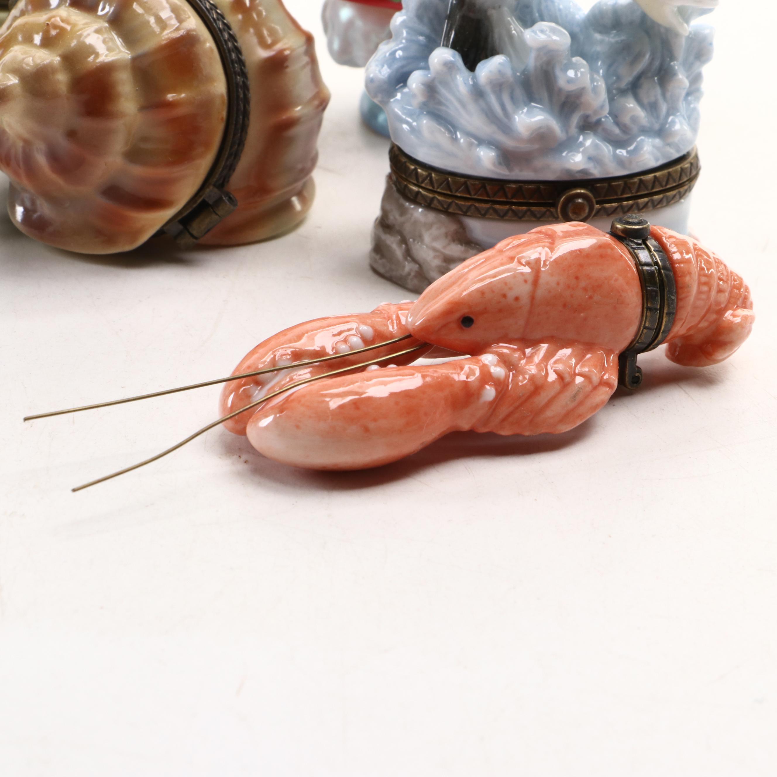 Aquatic Themed Limoges Style Porcelain Hinged Boxes | EBTH