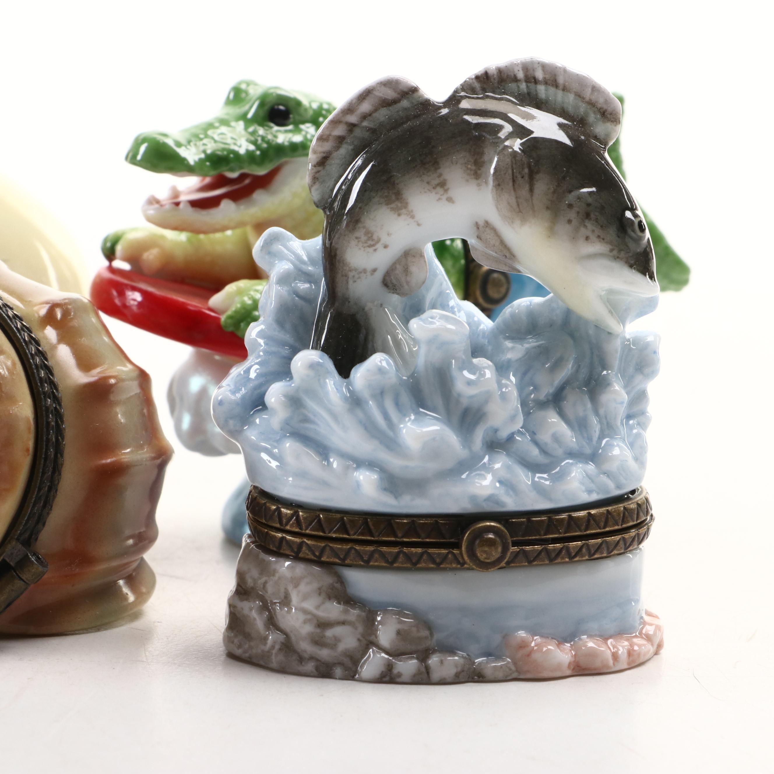 Aquatic Themed Limoges Style Porcelain Hinged Boxes | EBTH