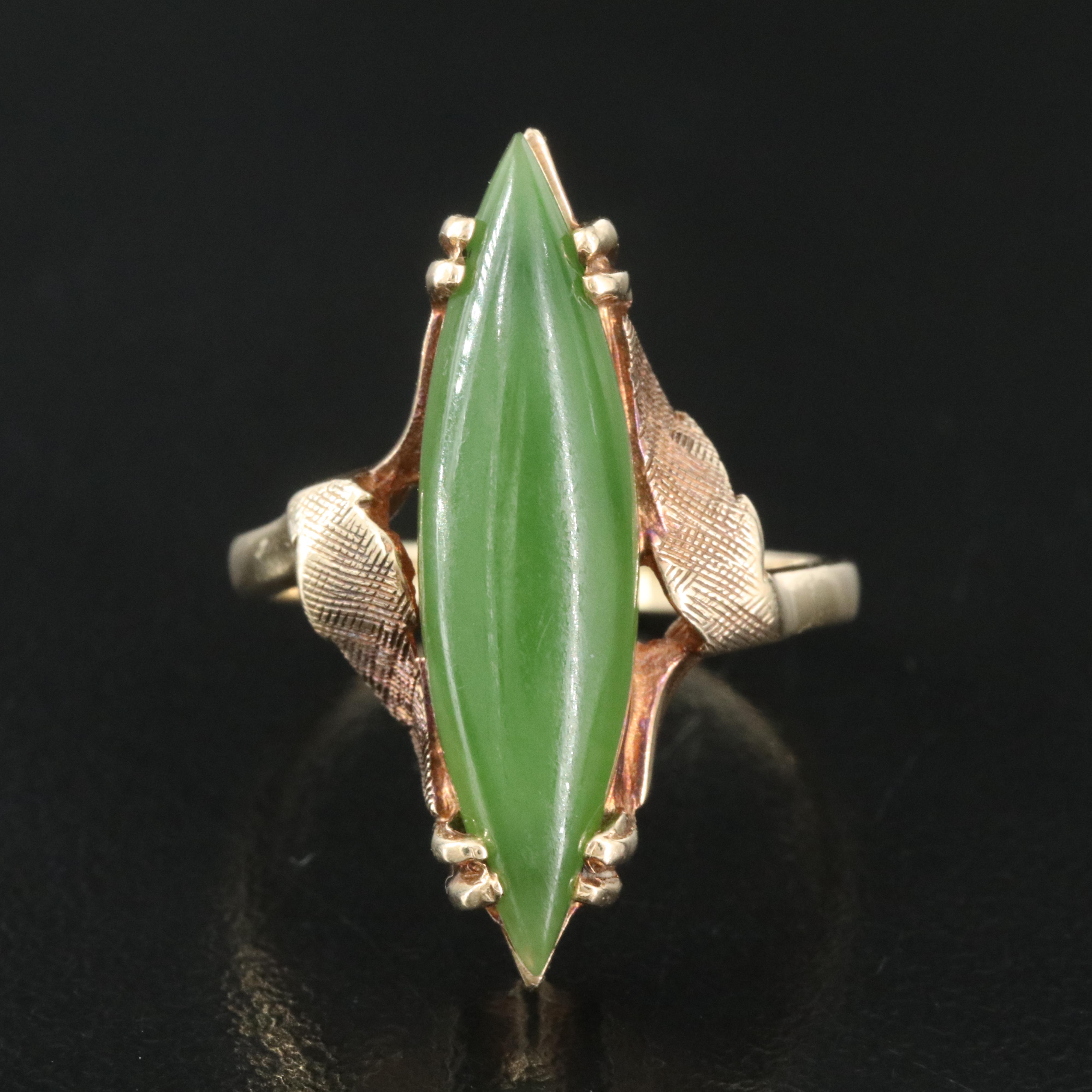Vintage 10K Nephrite Navette Ring | Everything But The House