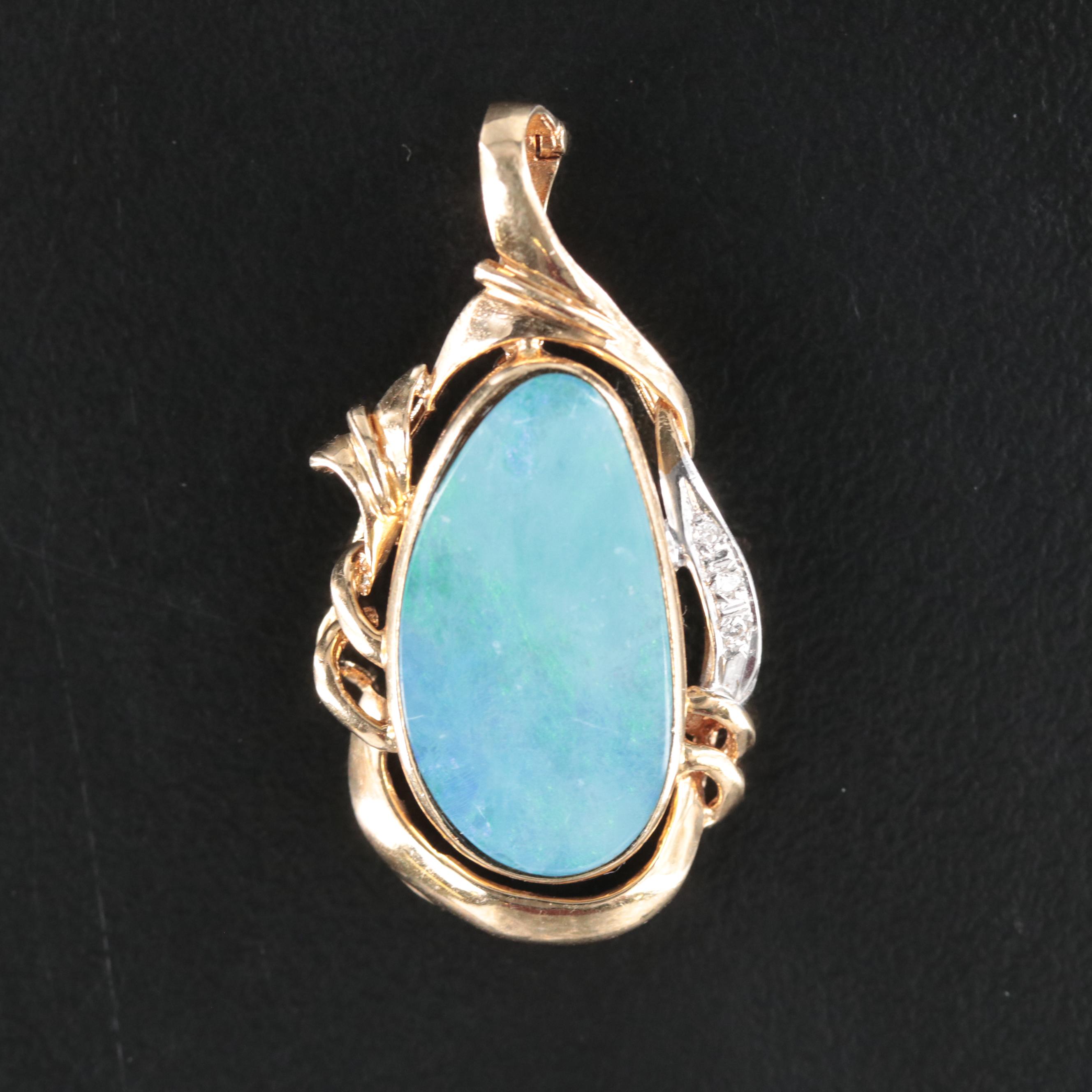 14K Opal and Diamond Enhancer Pendant | EBTH