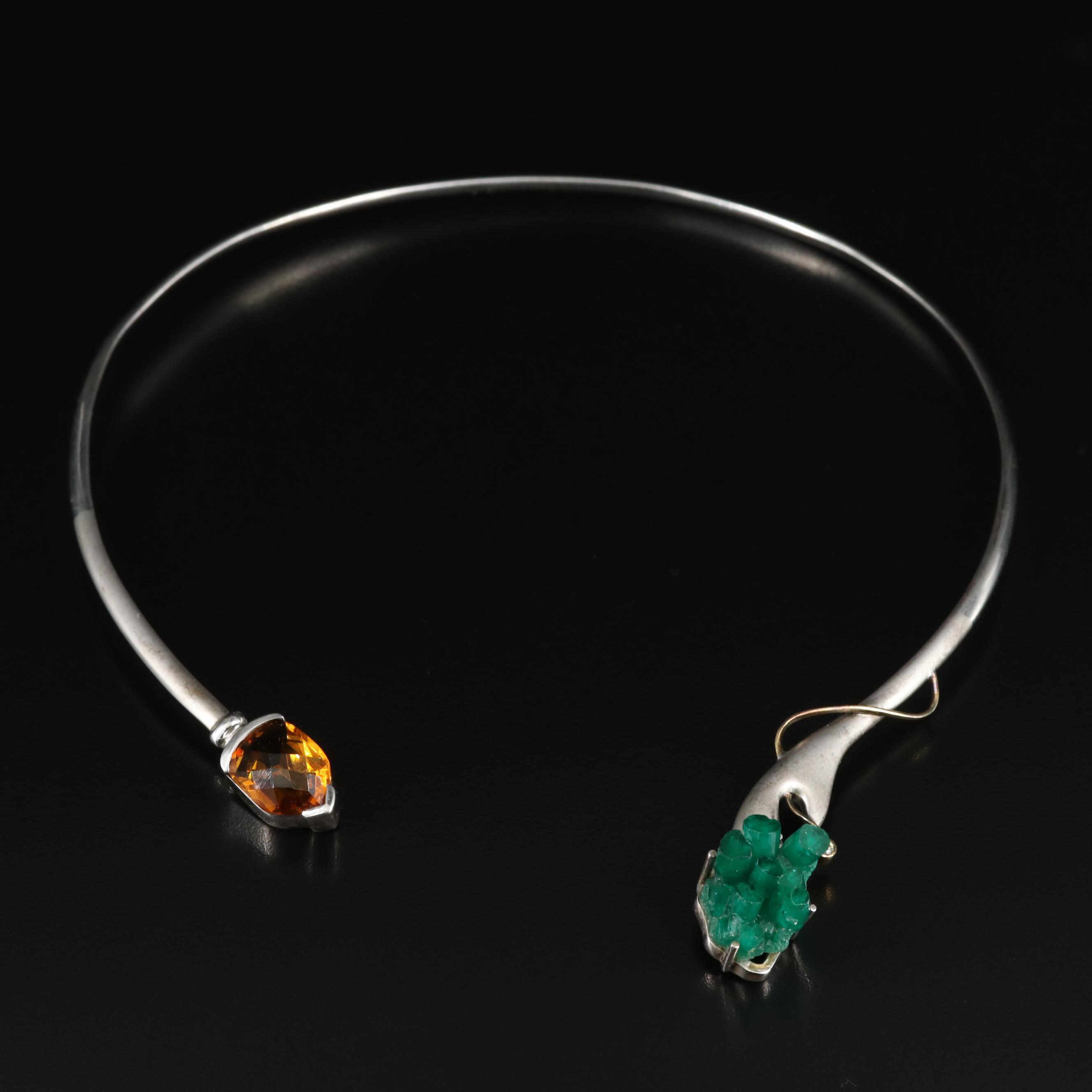Sterling Citrine and Emerald Torque Collar with Diamond Accents | EBTH