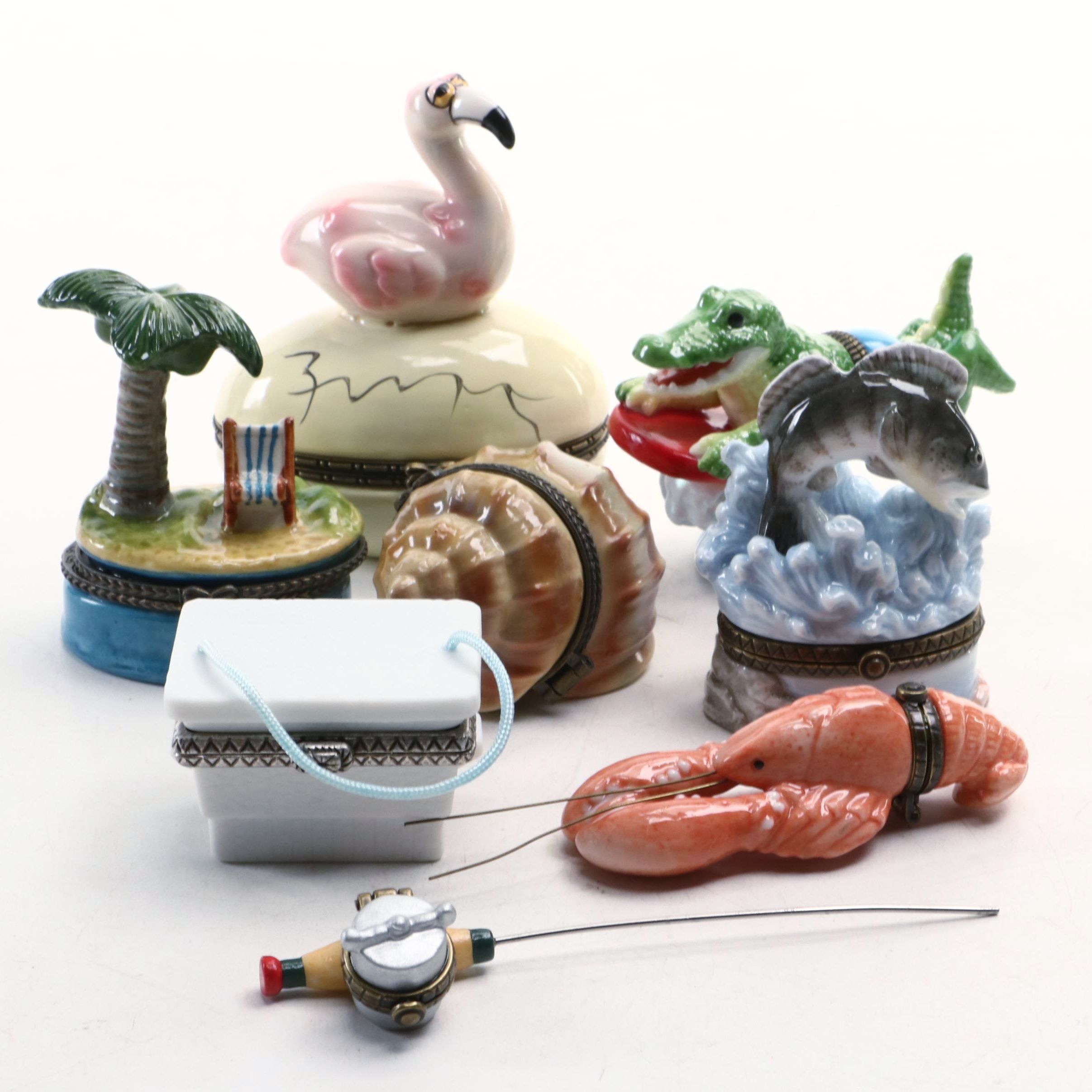 Aquatic Themed Limoges Style Porcelain Hinged Boxes | EBTH