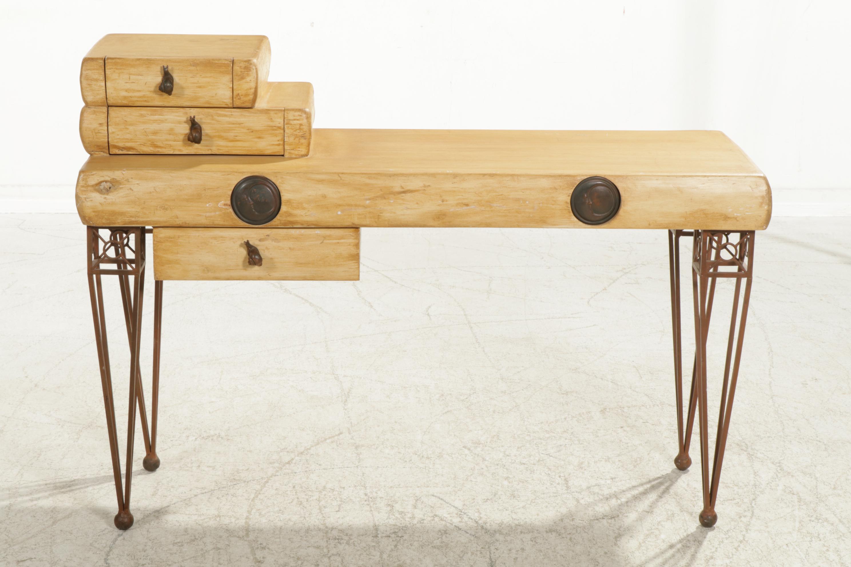 Carlos de Anda of Mexico Composite, Iron and Bronzed Metal Desk ...