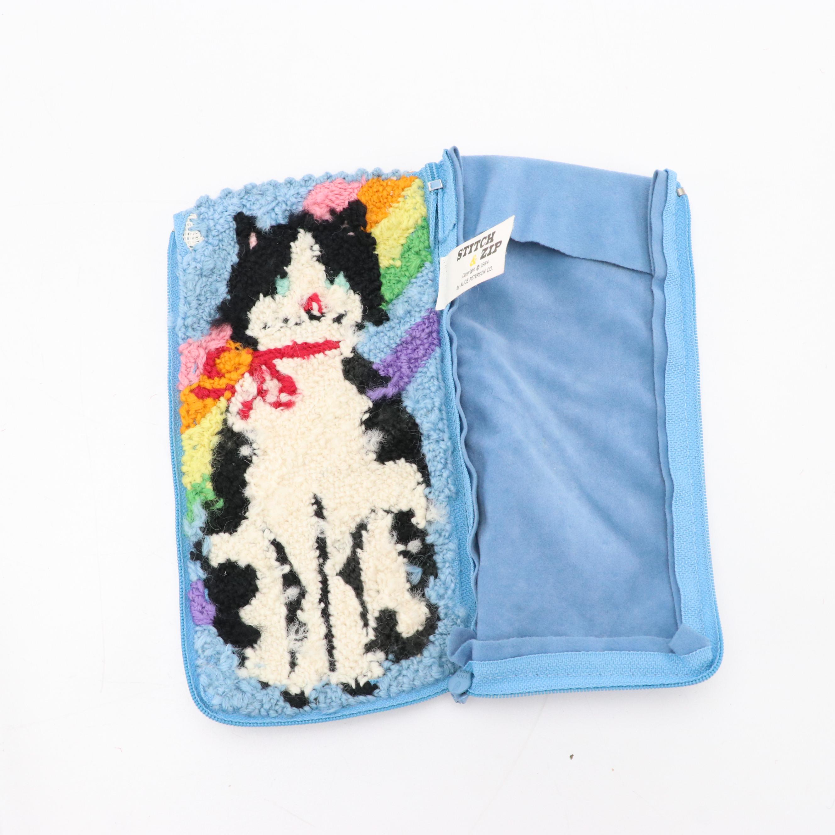 Kate Loxton Leather Zip Pouches, Stitch & Zip Needlepoint Cat Pouch ...