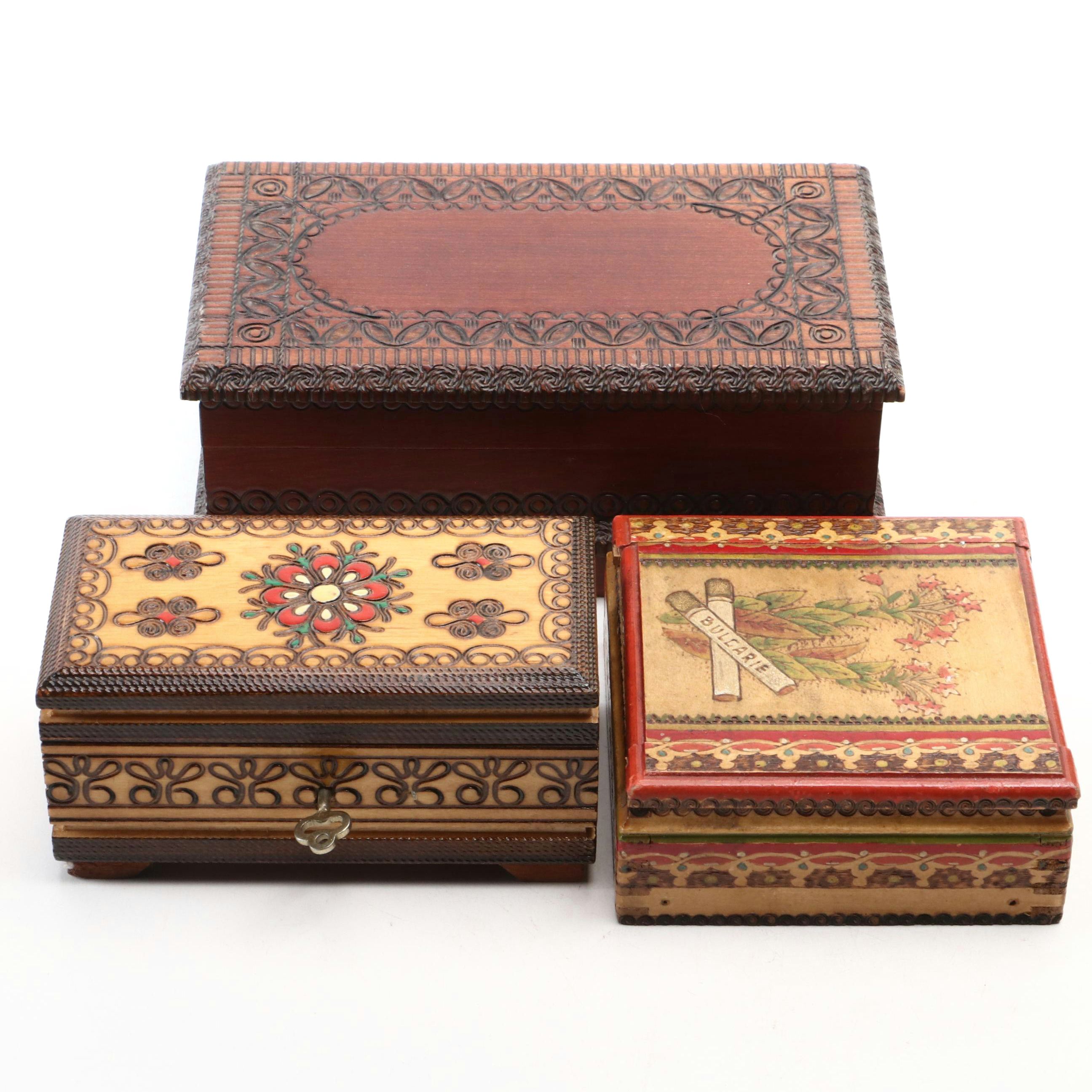 Floral Motif Wood Cigarette Box with Decorative Wood Boxes | EBTH