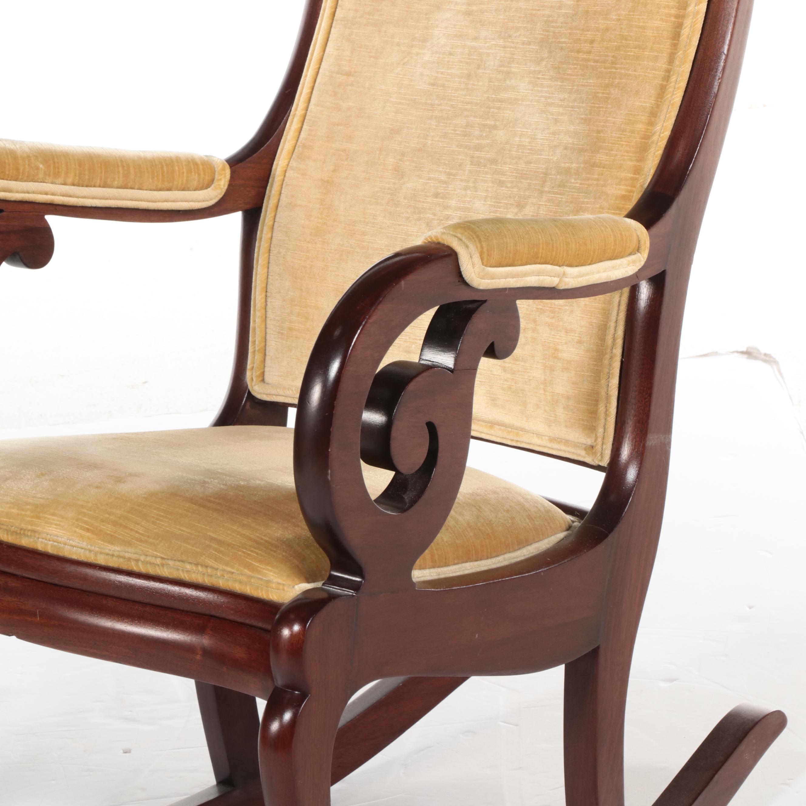 American Empire Style Scrolled Arm Carved Walnut Rocking Chair ...